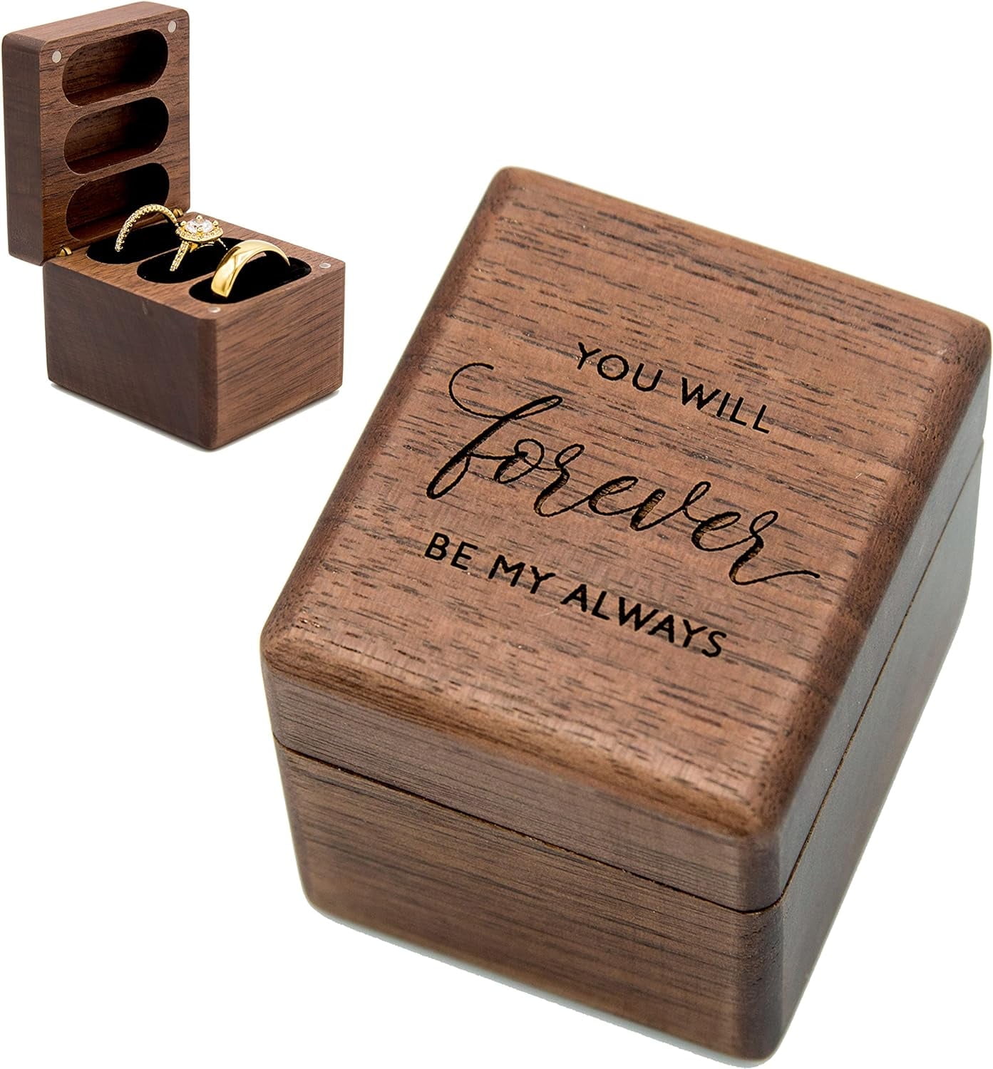 MUUJEE Wood 3 Slot Ring Box (Forever) - Triple Ring Holder For ...