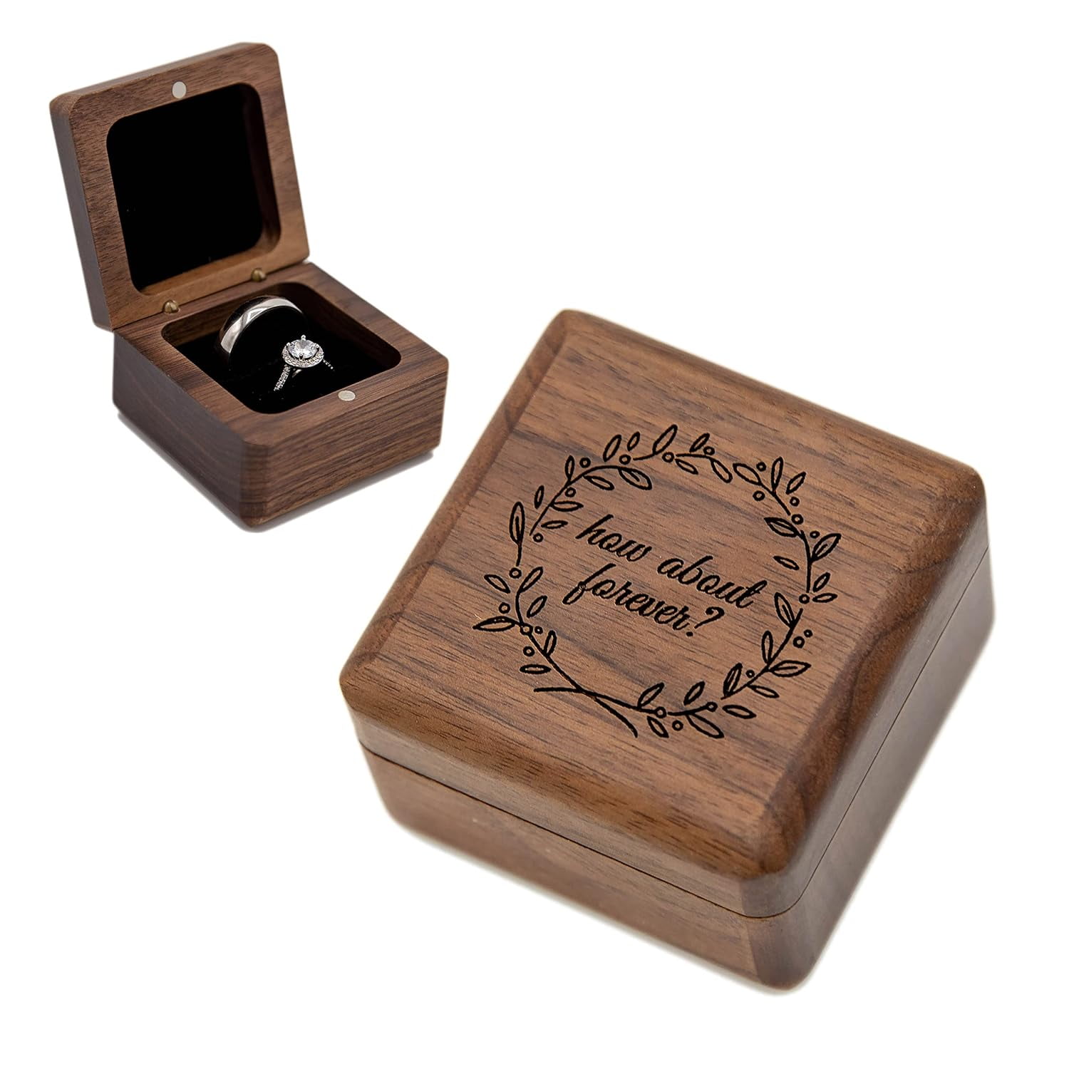 MUUJEE How about forever? Double Ring Box - Engraved Wooden Ring Case ...