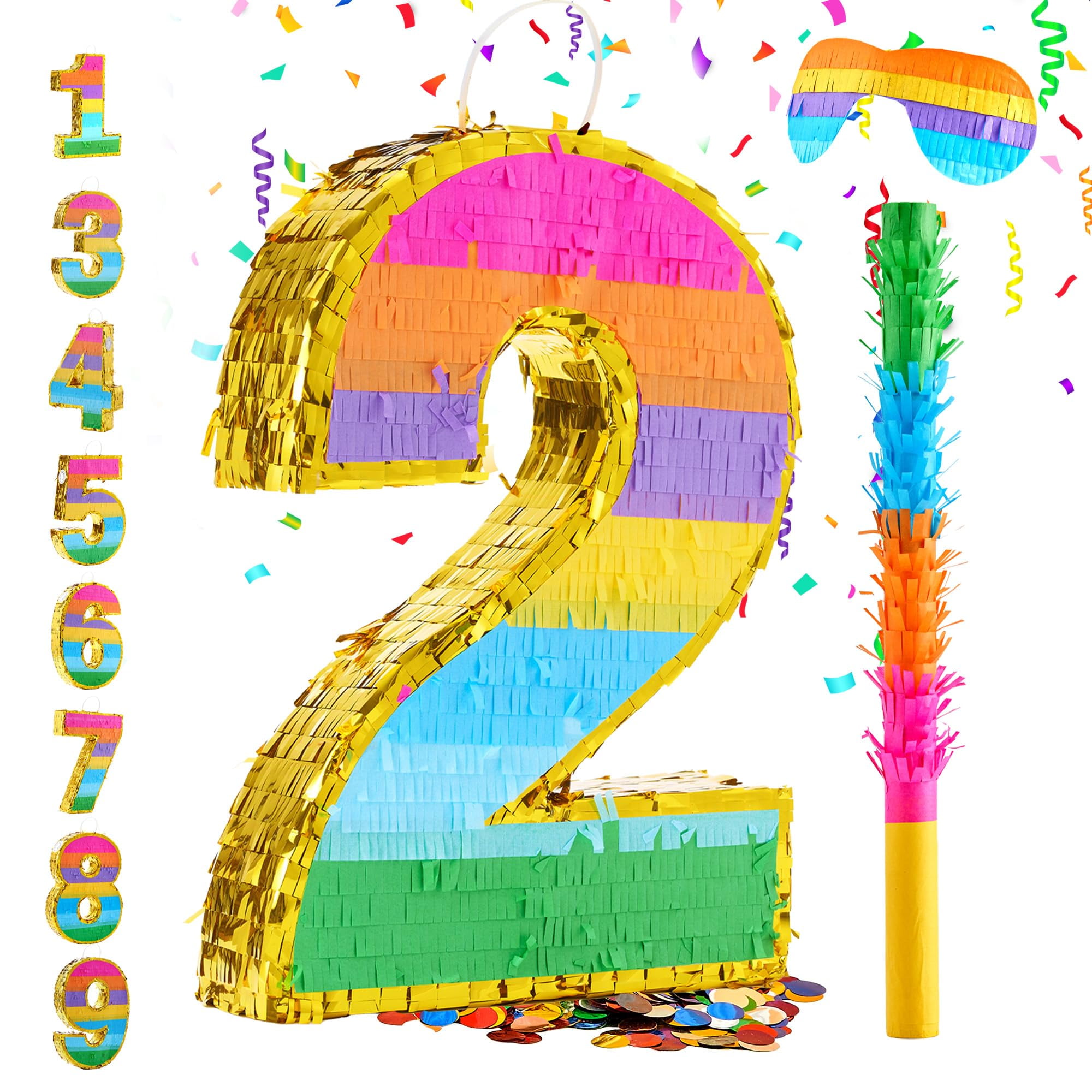 MUWOOB Rainbow Number 2 Pinata for 2nd Birthday Party Decorations ...