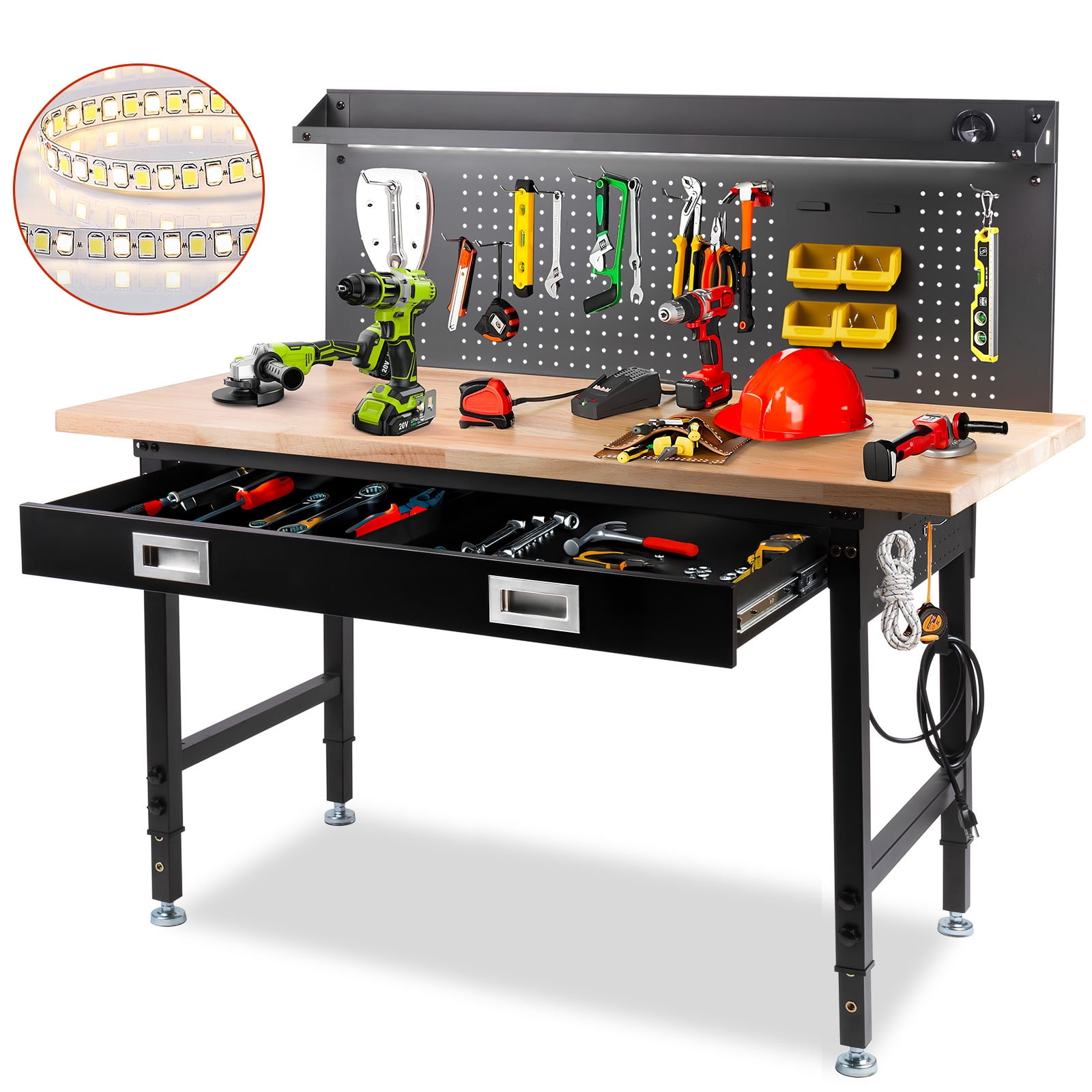 MUWOOD Multifunctional Workbench 60x22" with Pegboard Worktable w ...