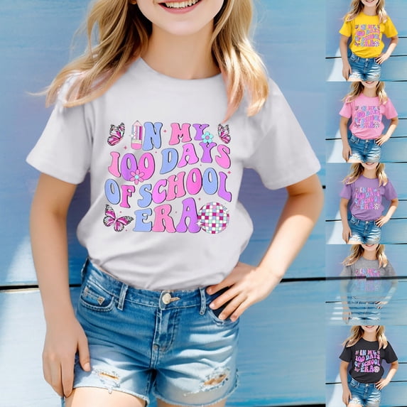 MUXiin 100 Days Of School Boys Funny Letter Print Preppy Tee Fashion ...