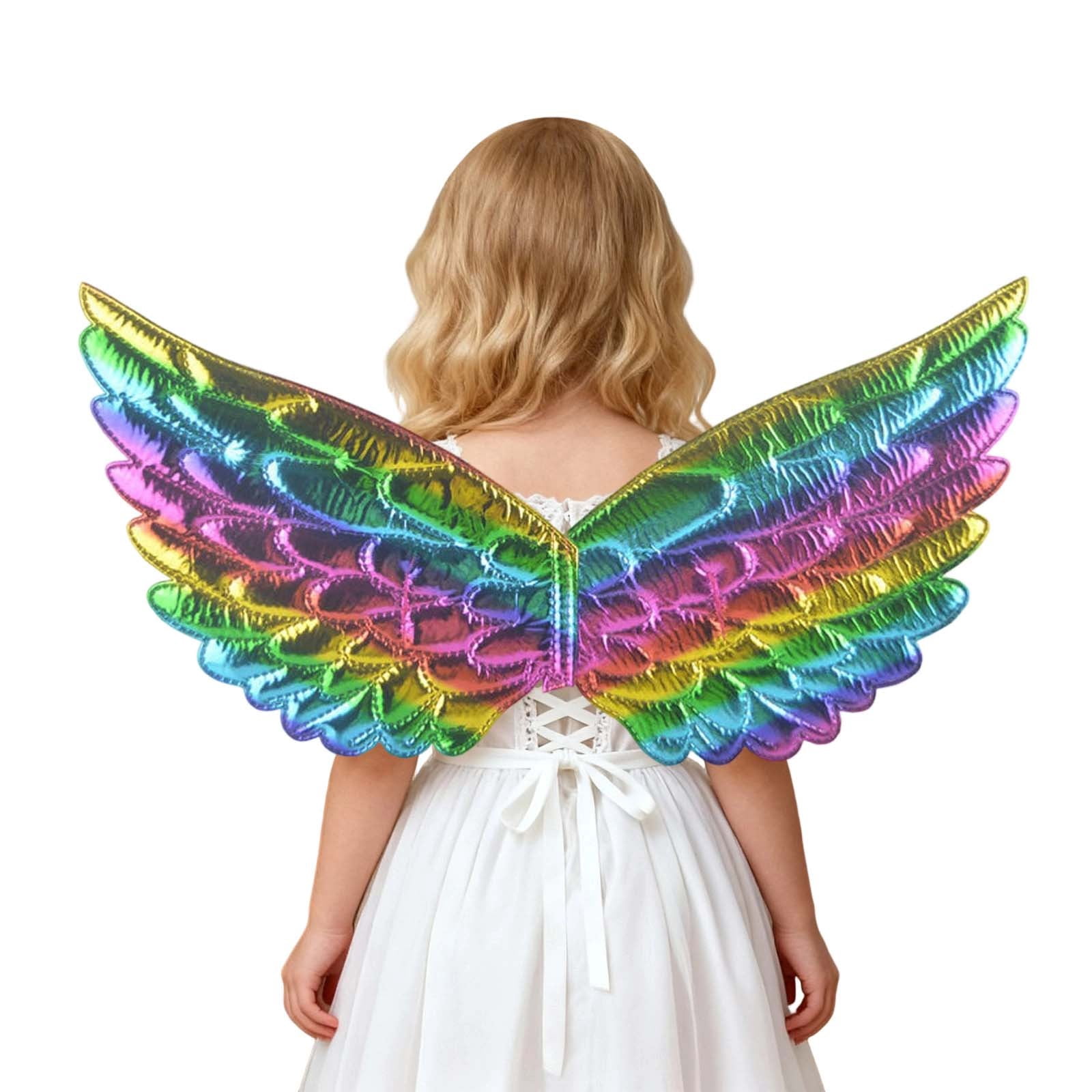 MUXiin Angel for Girls Fairy Wings -White/Rainbow/Glitter Party ...