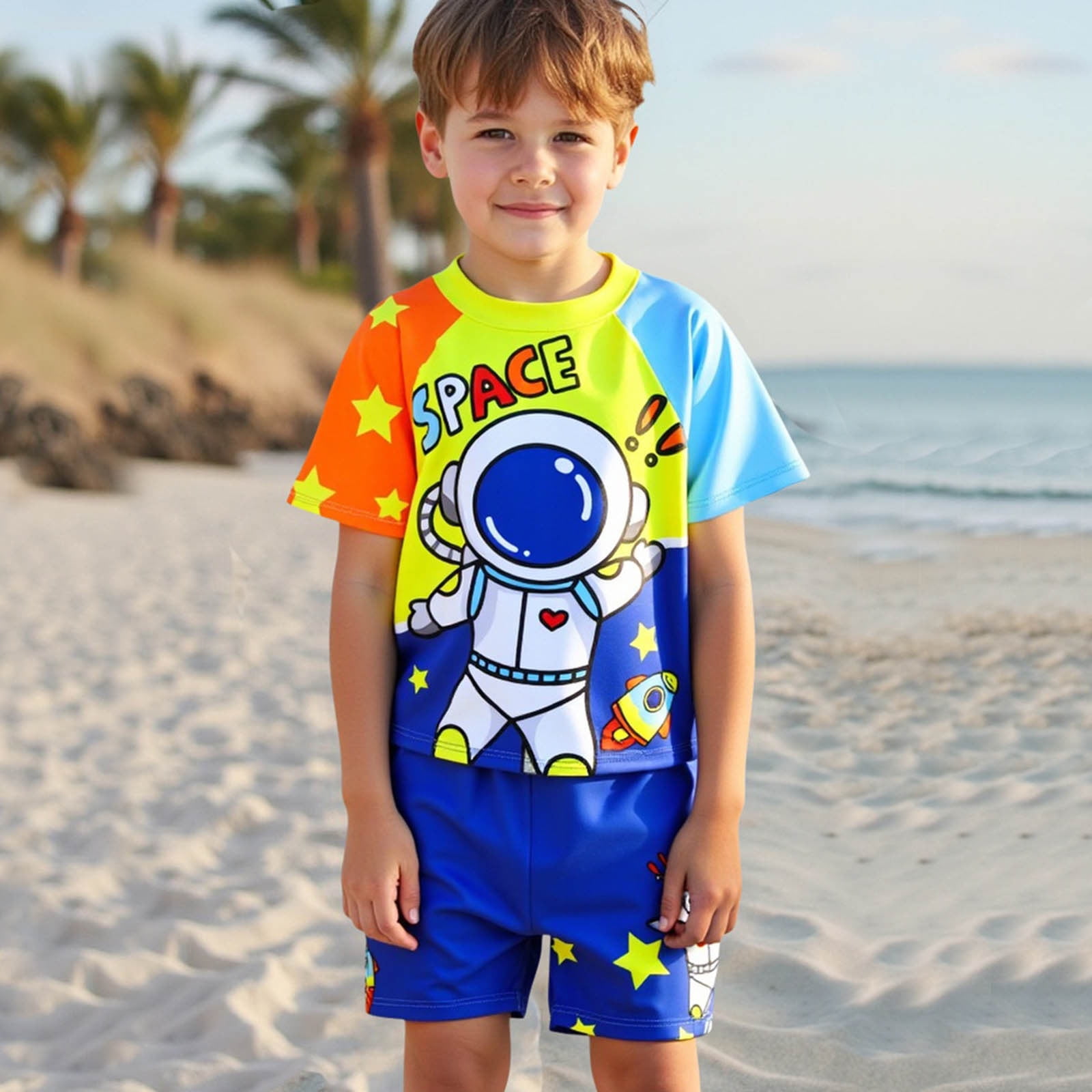 MUXiin Bathing Suits Kids Rash Guard Short Sleeve Boys Swim Trunks ...