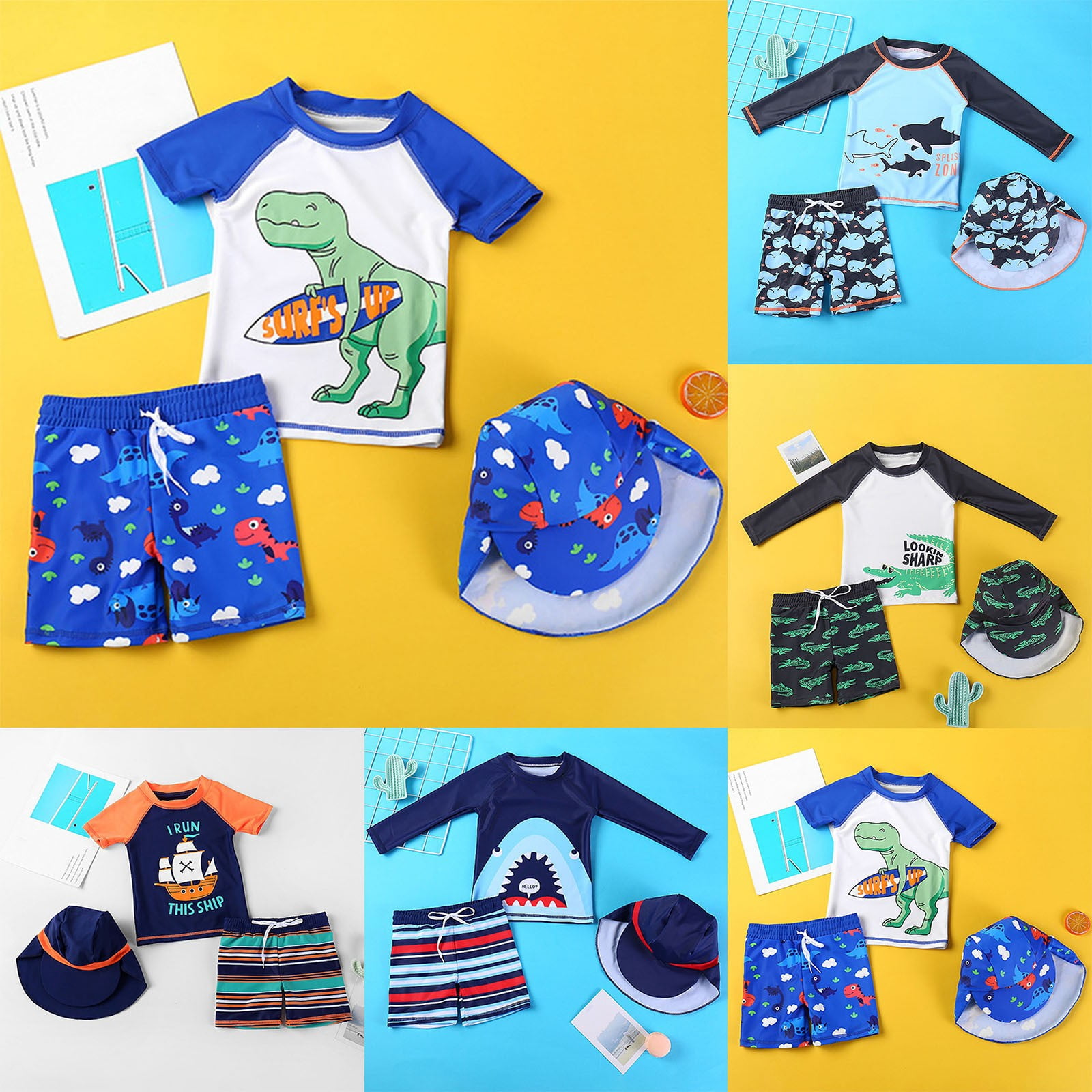 MUXiin Boys Swim Trunks with Rash Guard Rash Guard Short Sleeve Boys ...