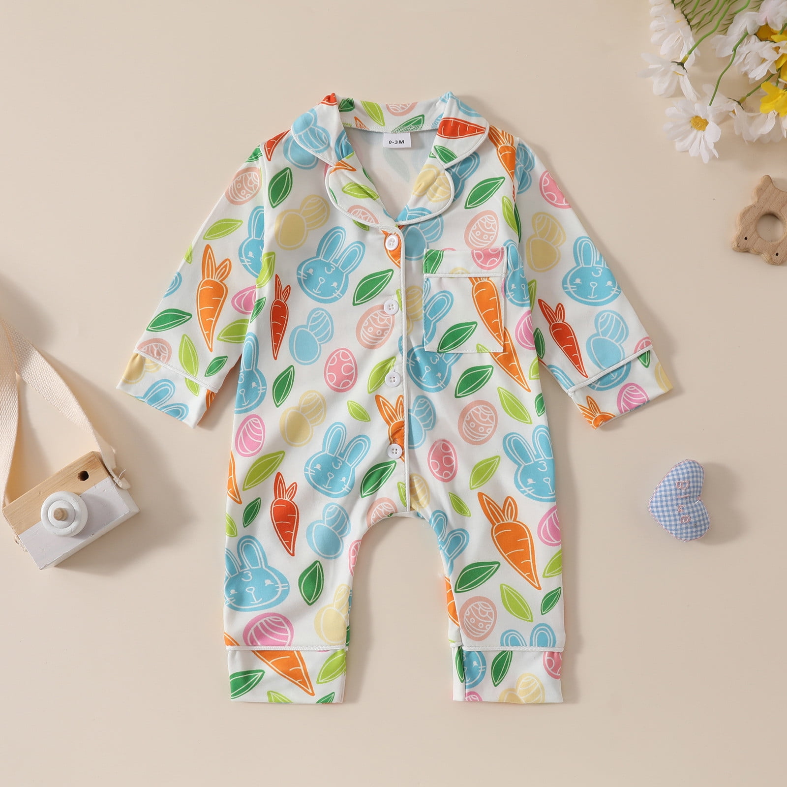 MUXiin Easter Baby Girl Button Down Pajamas Romper One-Piece Jumpsuit ...