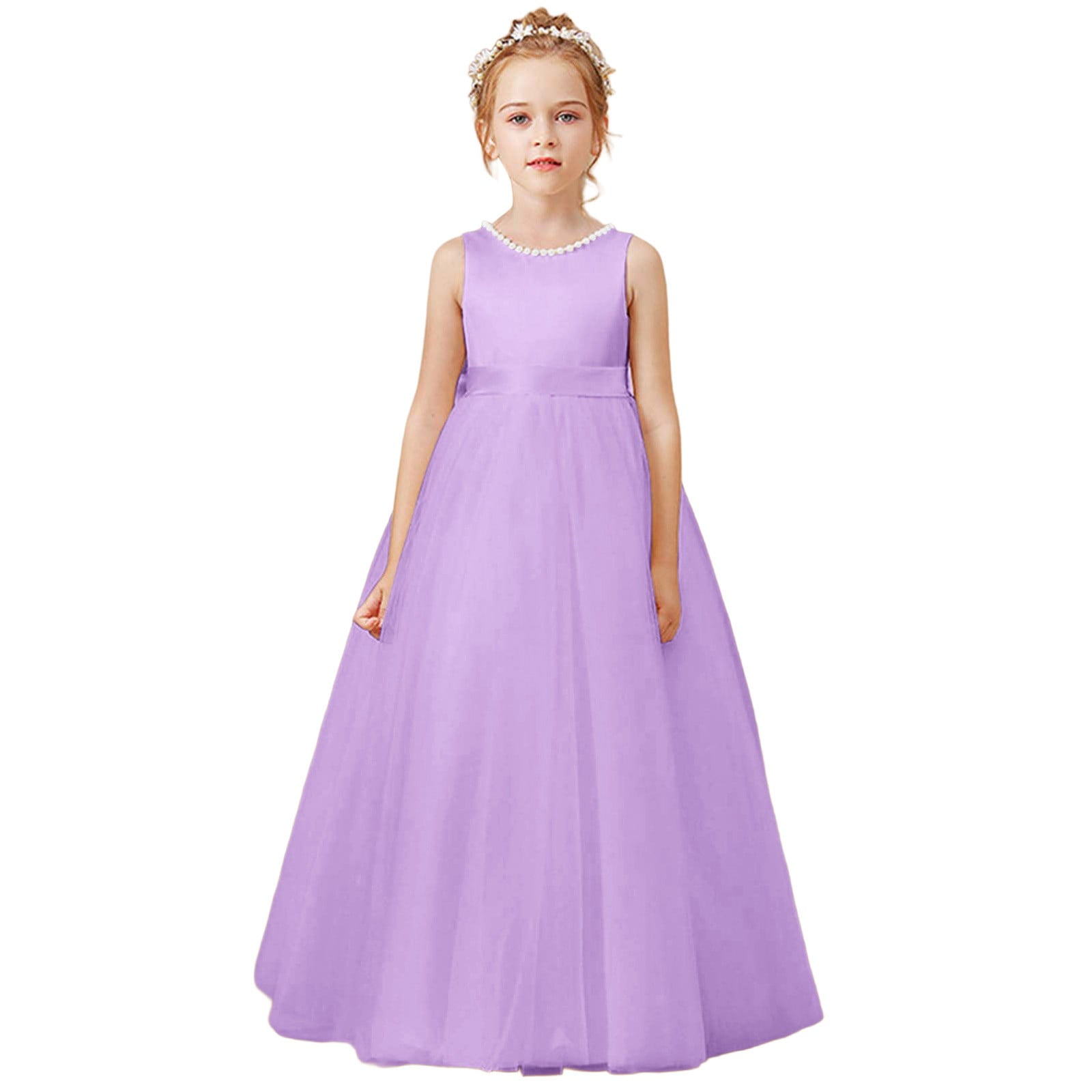 MUXiin Flower Girls Satin Tulle Princess Pageant Dress for Wedding Kids ...