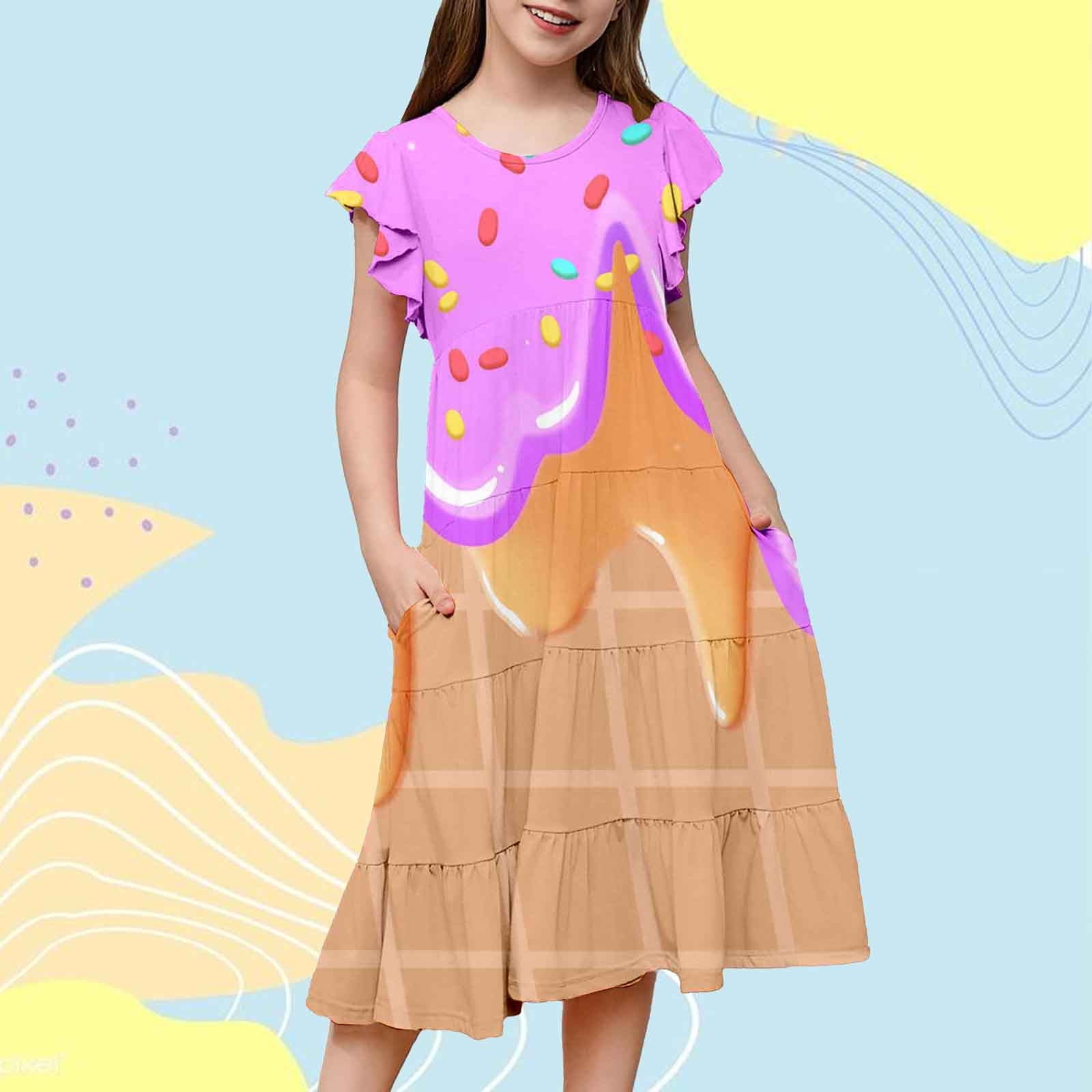 MUXiin Girls Dresses Size 7 Polka Dot Flutter Ruffled A-Line Midi Dress ...