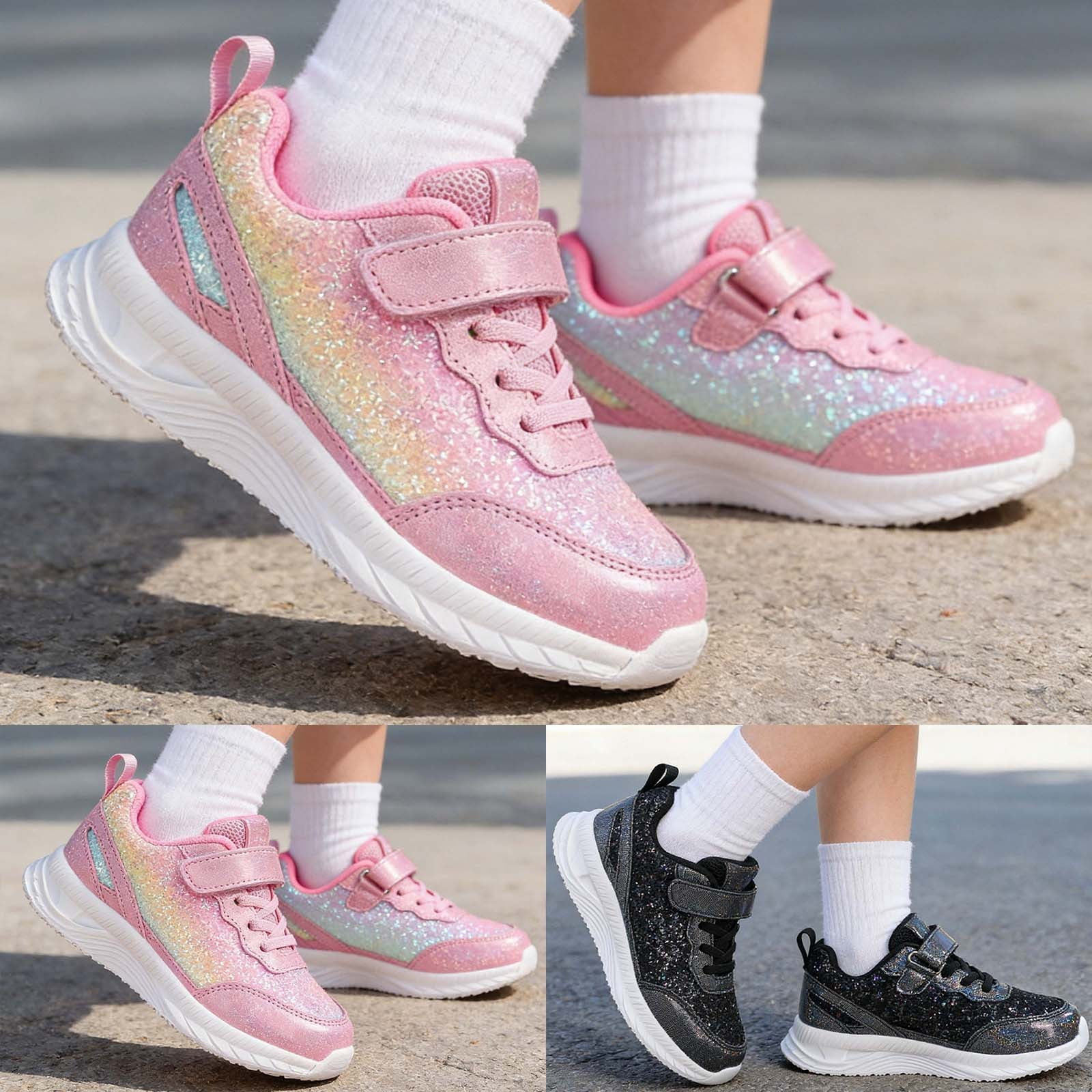 MUXiin Girls Glitter Sneakers Lightweight Kids Sparkle Tennis Shoes ...