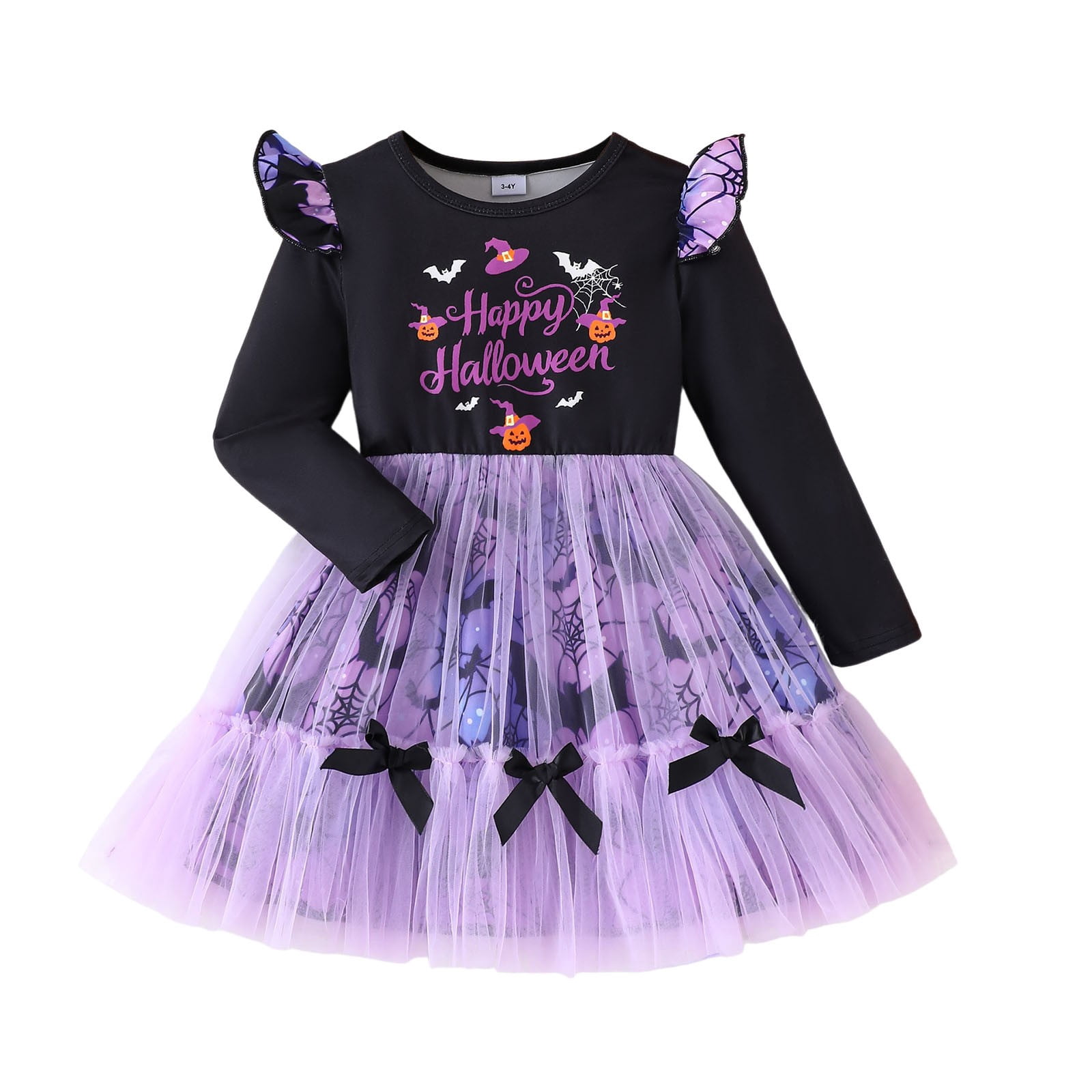 MUXiin Girls Halloween Dress,Girls Halloween Bat Print Mesh Tutu Dress ...