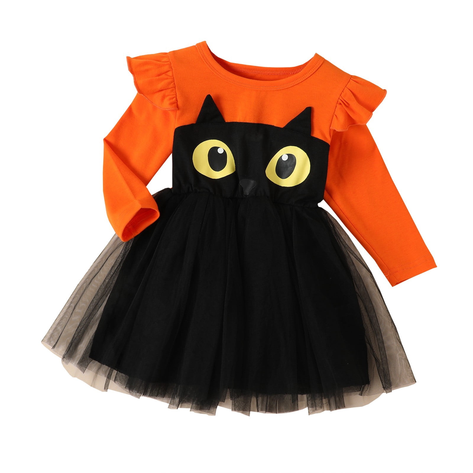 MUXiin Girls Halloween Dress,Girls Long Sleeve Mesh Cat Halloween Party ...