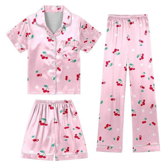 MUXiin Girls P𝙖𝙟𝙖𝙢𝙖s Size 14-16 3-Piece Button Top Bow Printed Short ...