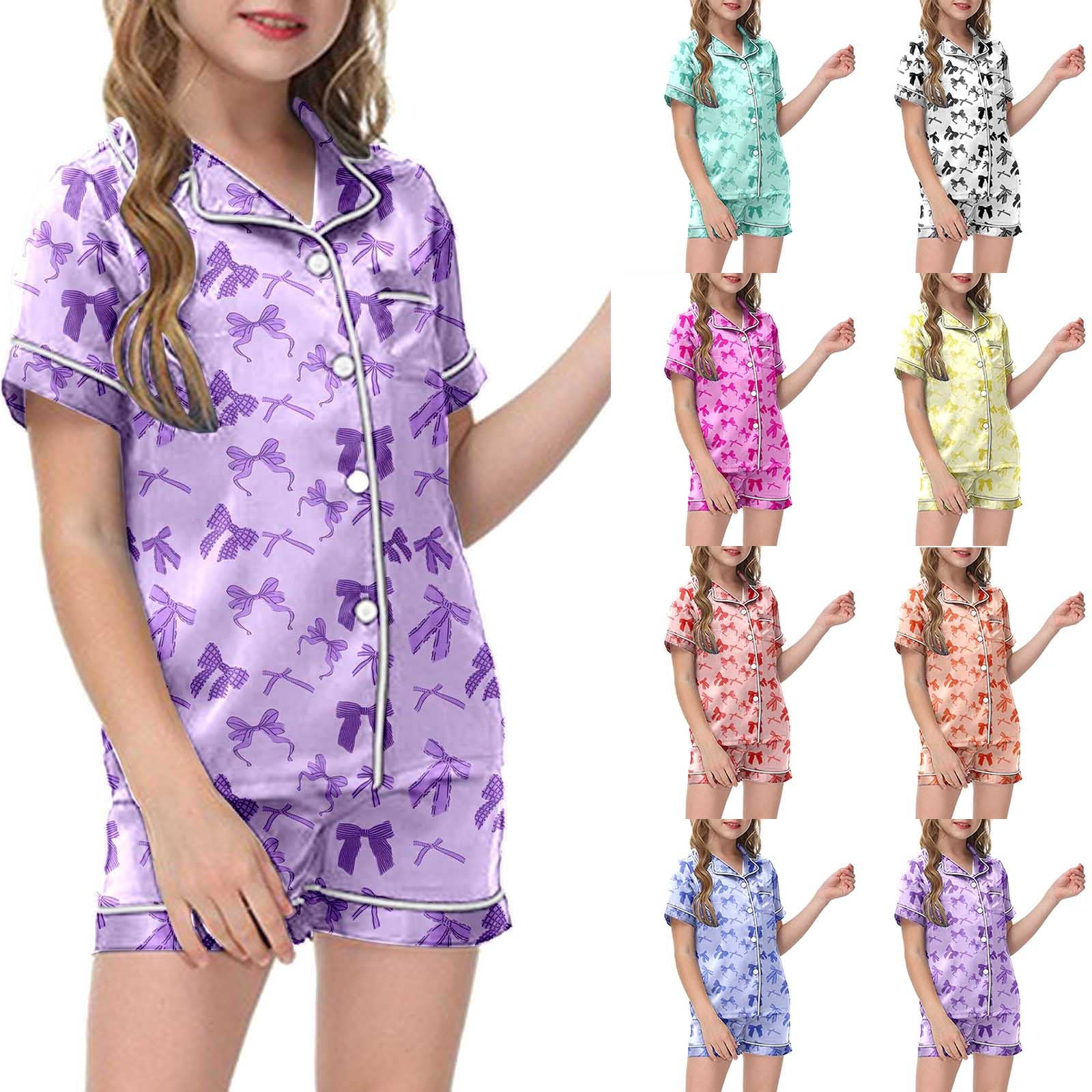 MUXiin Girls Pajamas Satin Pajama Set Silk Pjs Short Sleeve Button Down ...