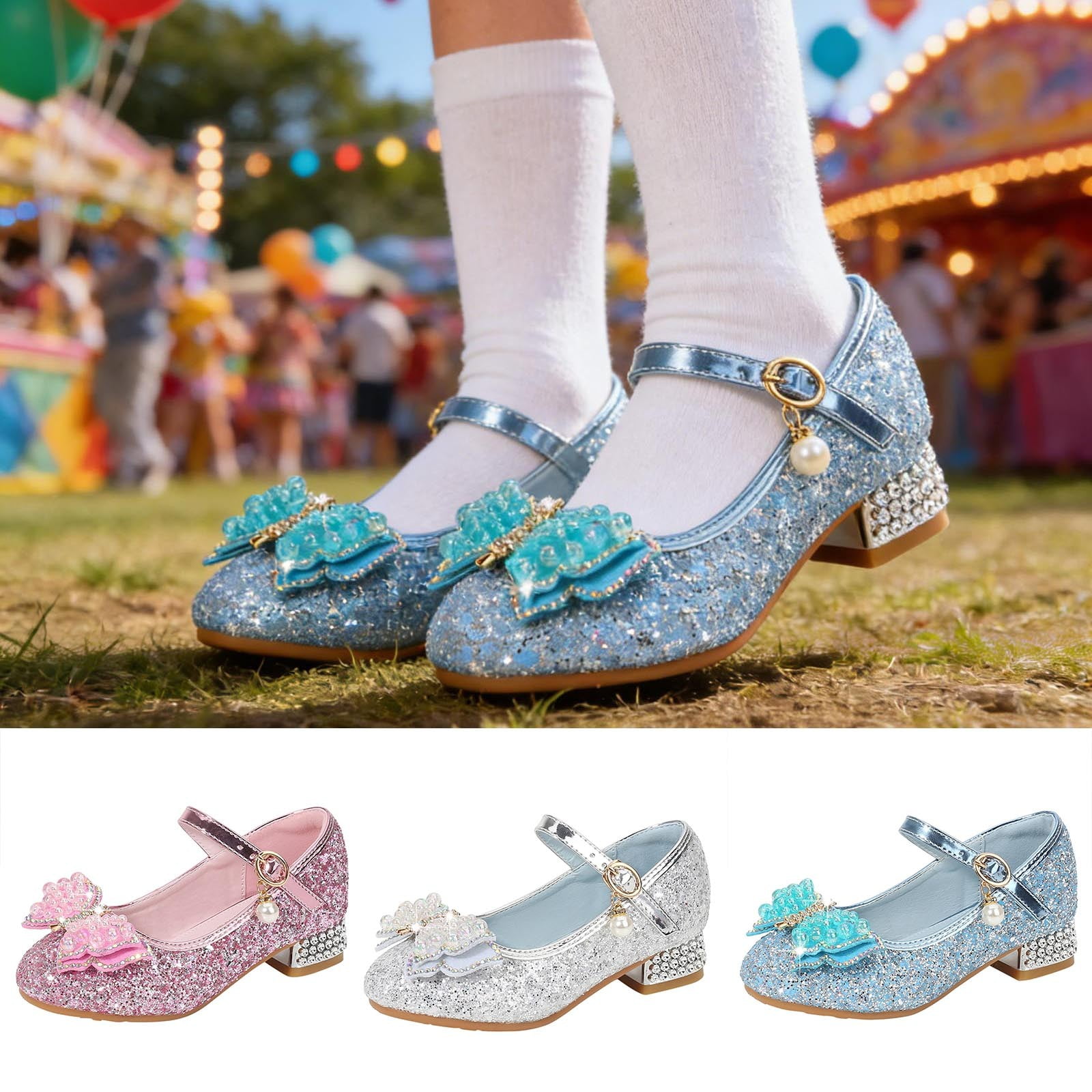 MUXiin Girls' Princess Shoes Kids Elsa Sandals Glitter Shoes High Heel ...