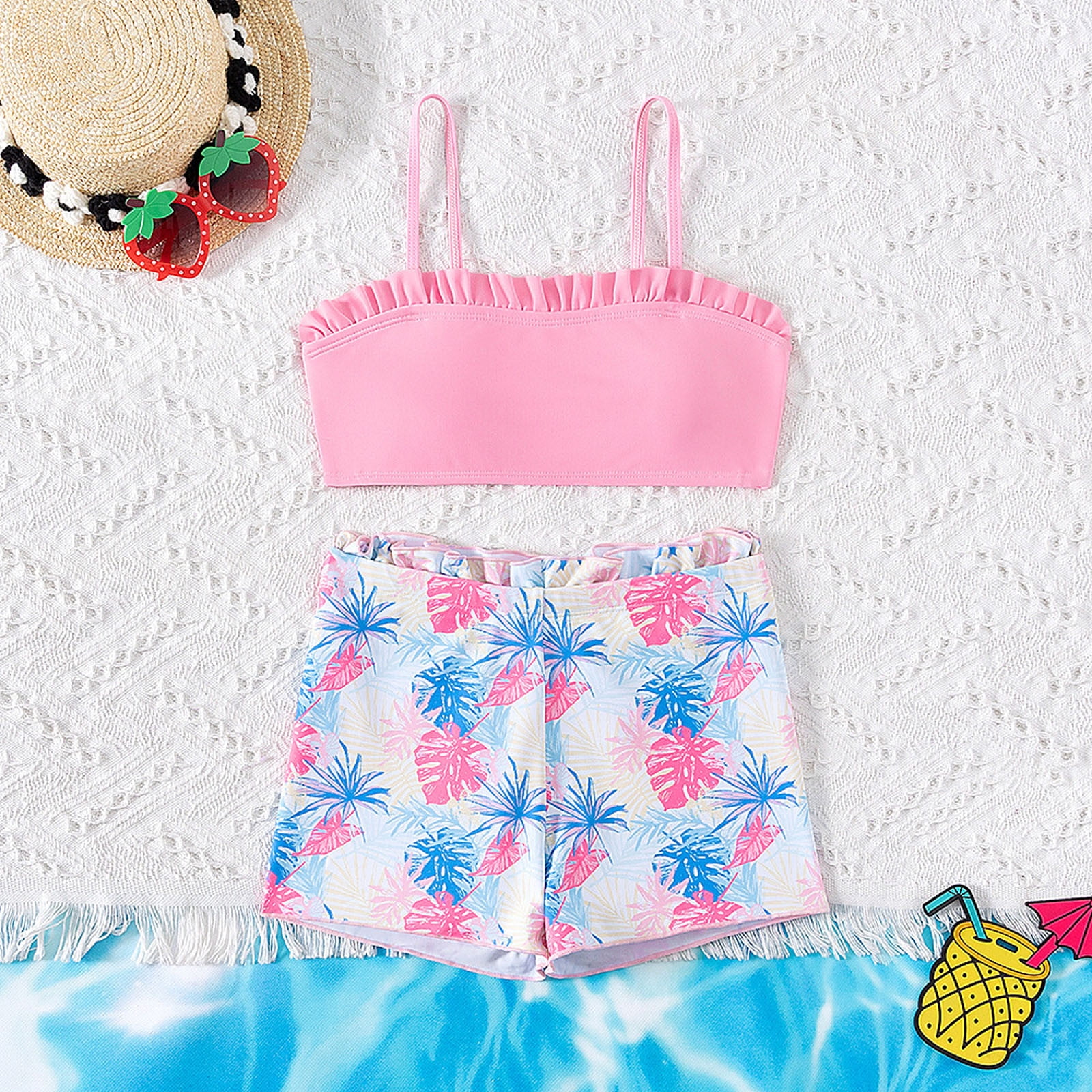 MUXiin Girls Rash Guard Swimsuit Two-Piece Embroidered Details Swimsuit ...