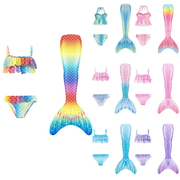 MUXiin Girls Swimsuit Size 6 3 Pieces Swimming Suit Ruffle Fishscale ...