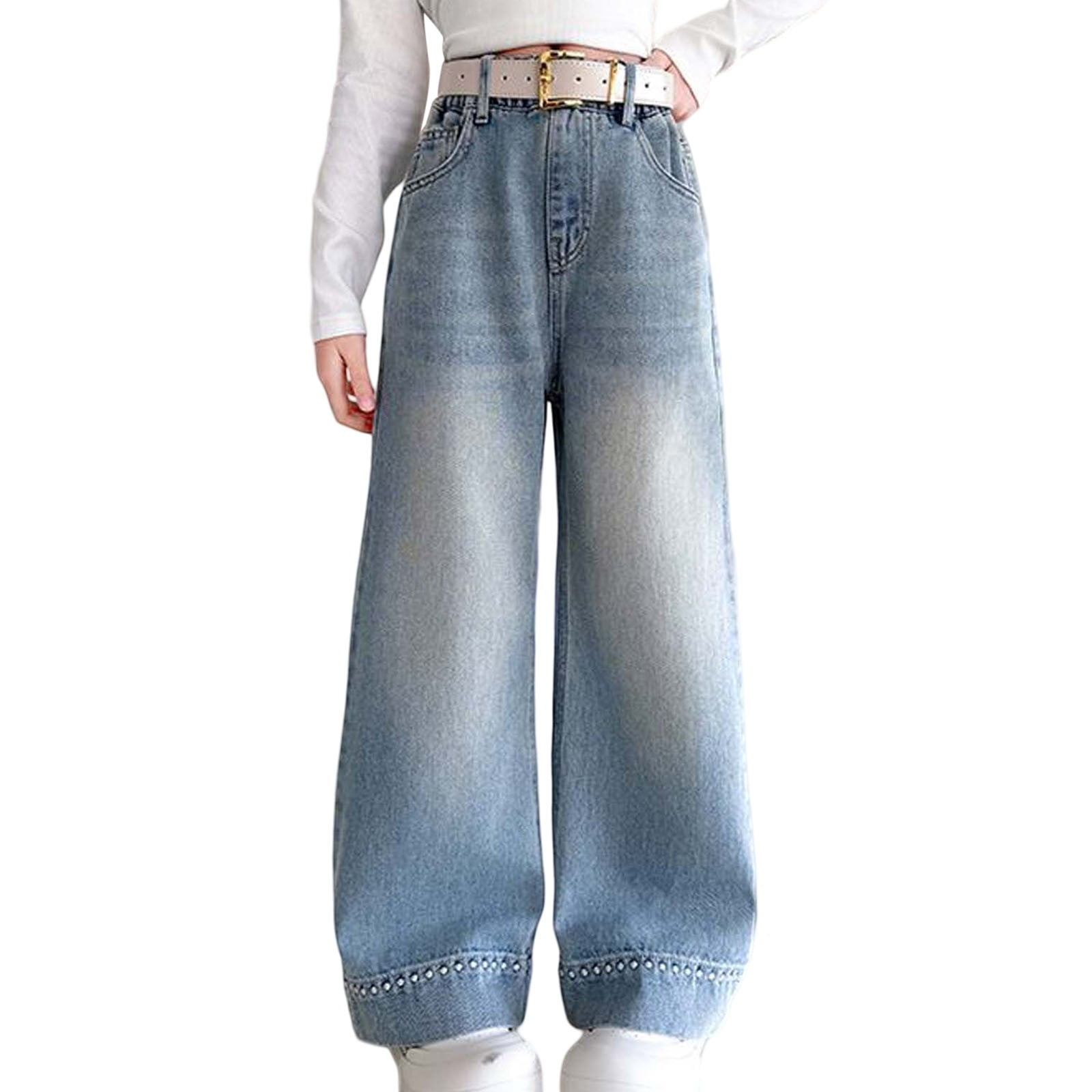 MUXiin Jeans for Girls Flare Breathable Elastic Waist Cotton Cute Star ...