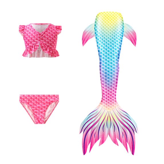 MUXiin Kid Girl Tail Fish Tail Set Bathing Suits Fish Scale 3 Piece ...