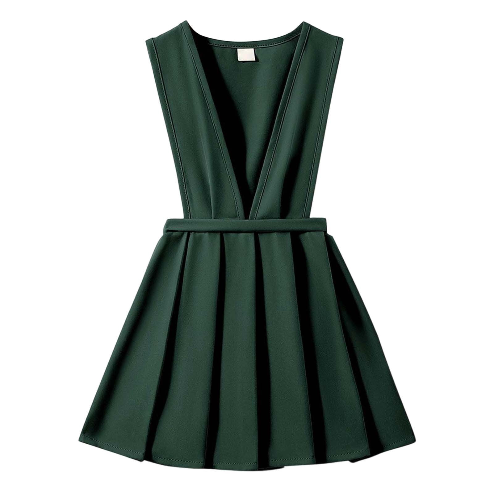 MUXiin Kids Girls School Uniform Dress Square Neck V-Back Sleeveless ...