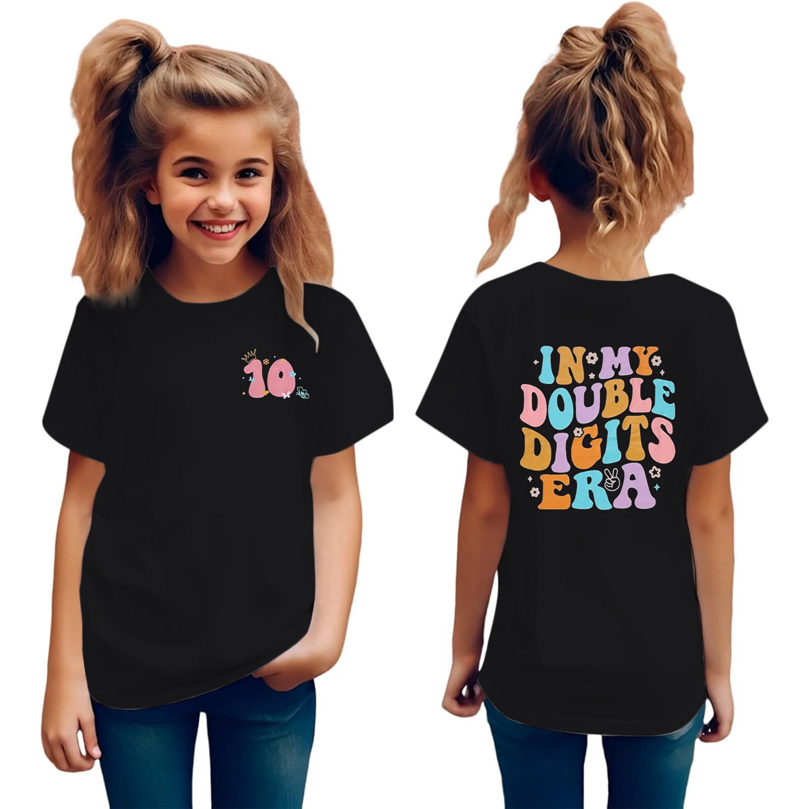 MUXiin Little Girl Shirts Round Neck Short Sleeve Letter Graphic Print ...