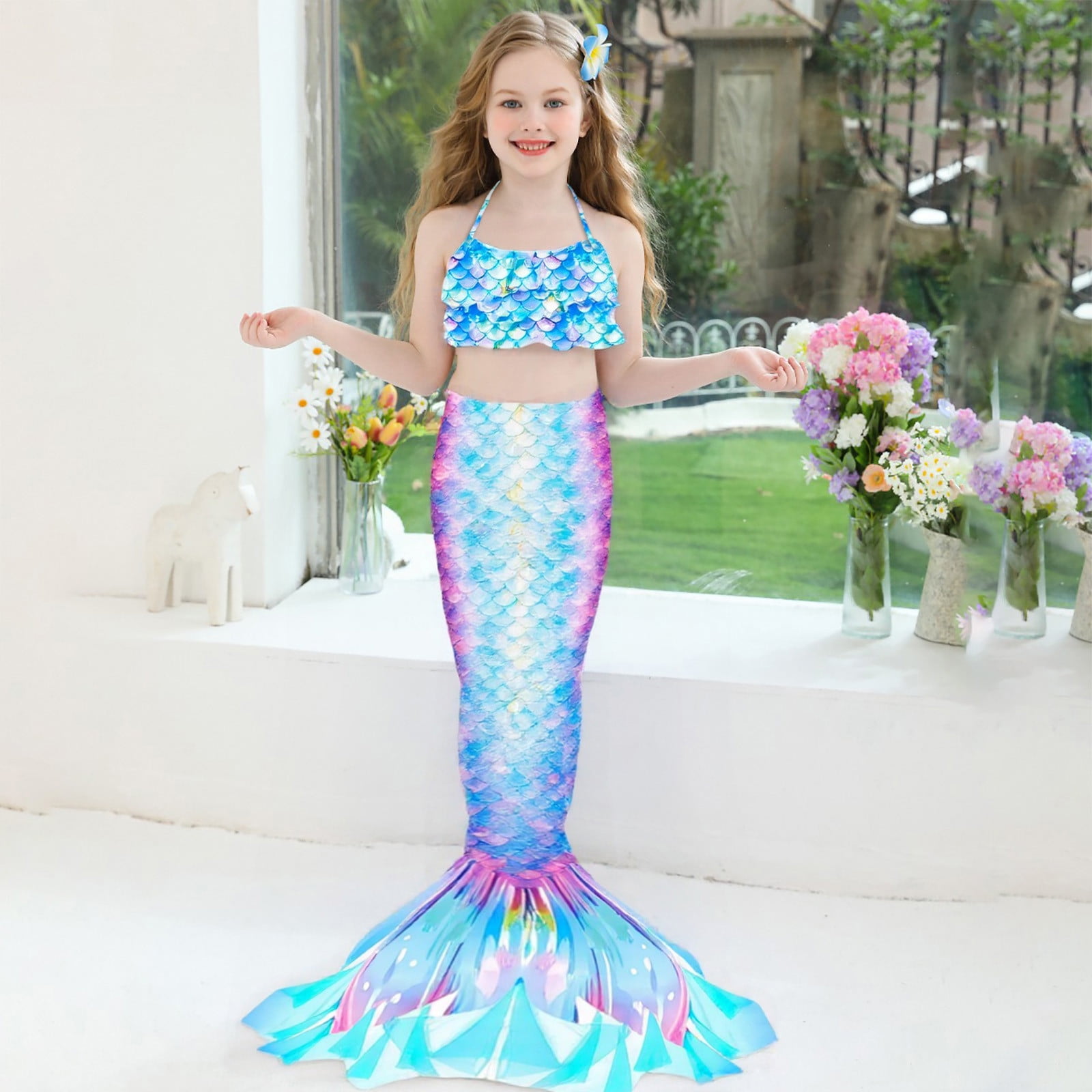 MUXiin Tail Swimsuit for Girls Tail Fish Scale Three Pieces Bathing ...