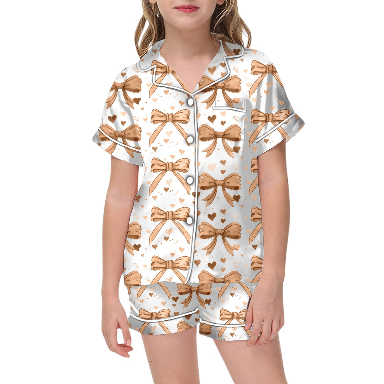 MUXiin Pajamas for Girls Button Front 3d Print Glitter Family Feeling ...