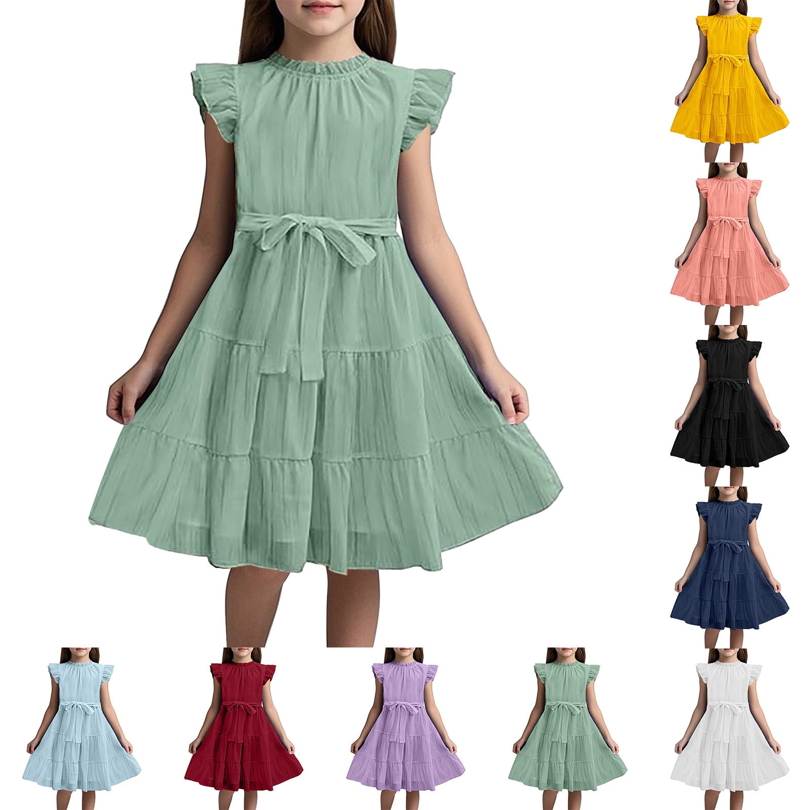 MUXiin Toddler Girl Dress Floral Flutter Ruffled A-Line Spring Dresses ...