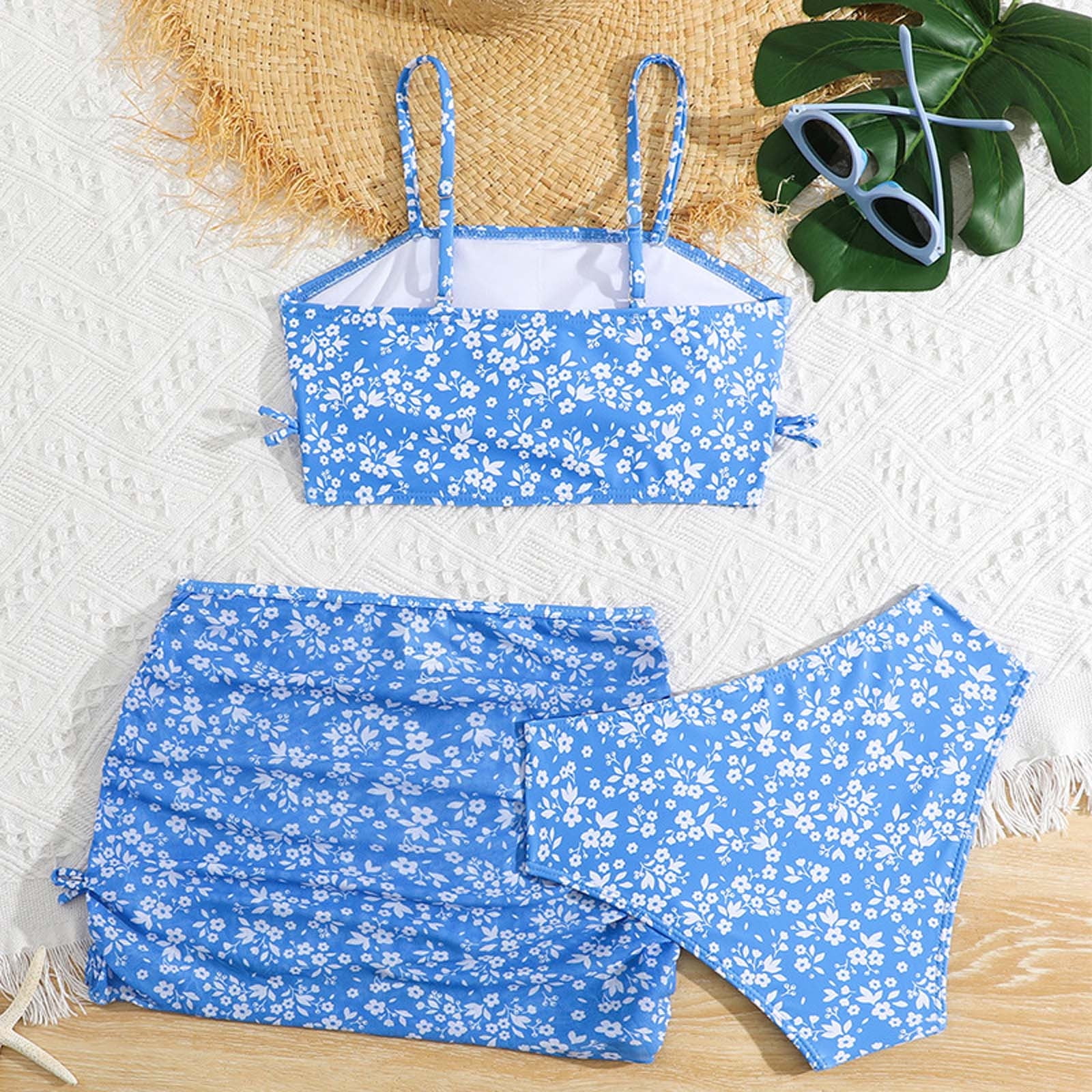 MUXiin Toddler Girls Swimsuit Three-Piece Tropical Print Swimsuit Upf ...