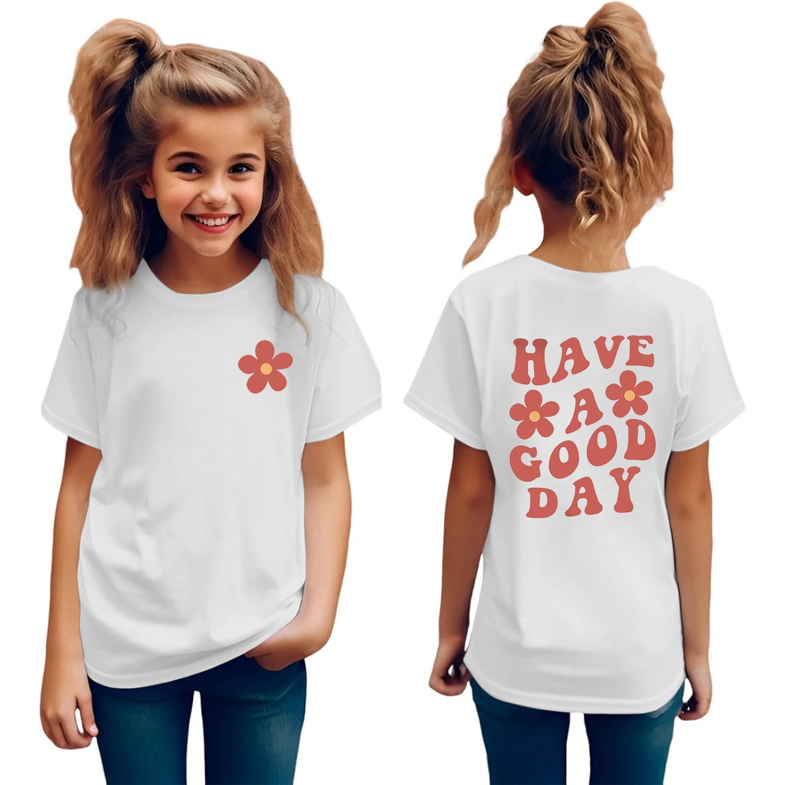 MUXiin Toddler Tshirts Girls 5t Crew Neck Short Sleeve Letter Graphic ...