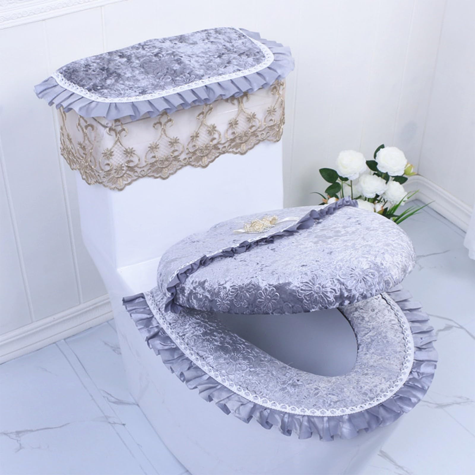 MUYIER 3PCS Toilet Seat Cover Set Grey Toilet Seat Lid Tank Cover for ...
