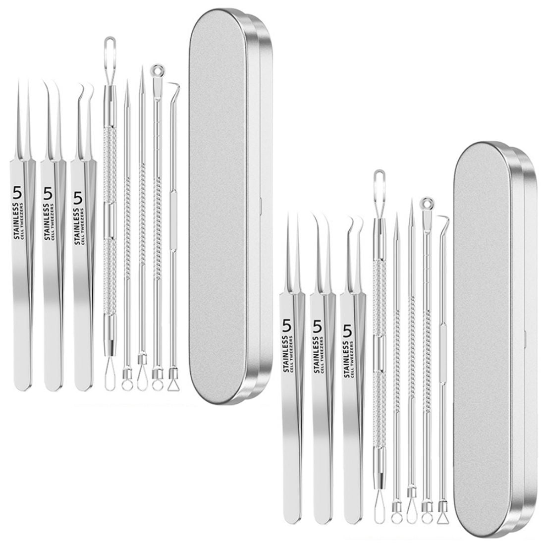 MUZHIYUA 2 Set 9 Pcs Pimple Extractor Acne Tools with Metal Case for ...