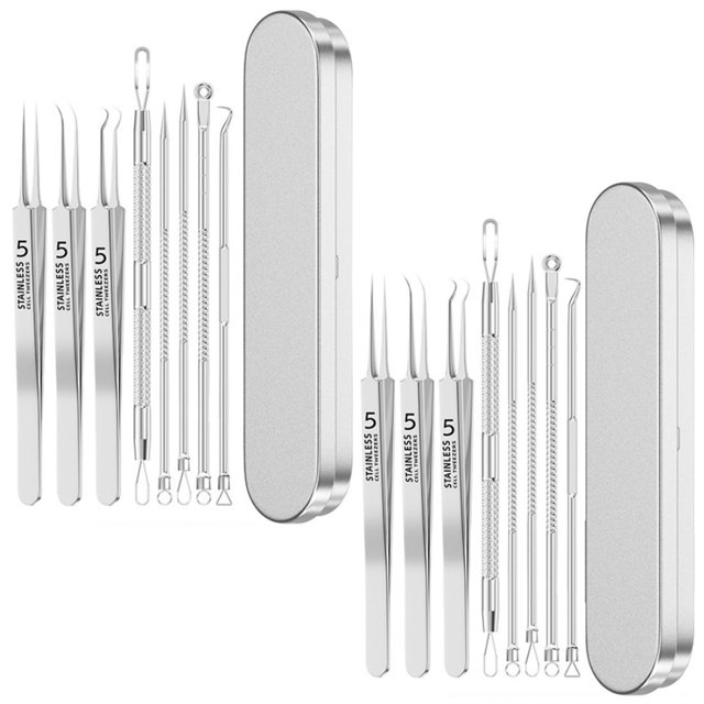 MUZHIYUA 2 Set 9 Pcs Pimple Extractor Acne Tools with Metal Case for ...