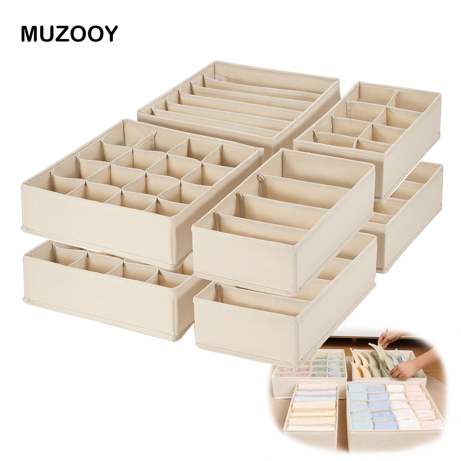 MUZOOY 8 Pcs Pure Hessian Drawer Organiser, Drawer Organizer for ...