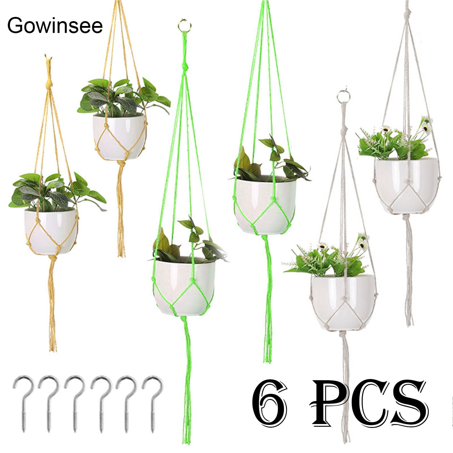 Gowinsee Plant Hangers 6 Pack, Hanging Plant Stand Handmade Cotton Rope ...