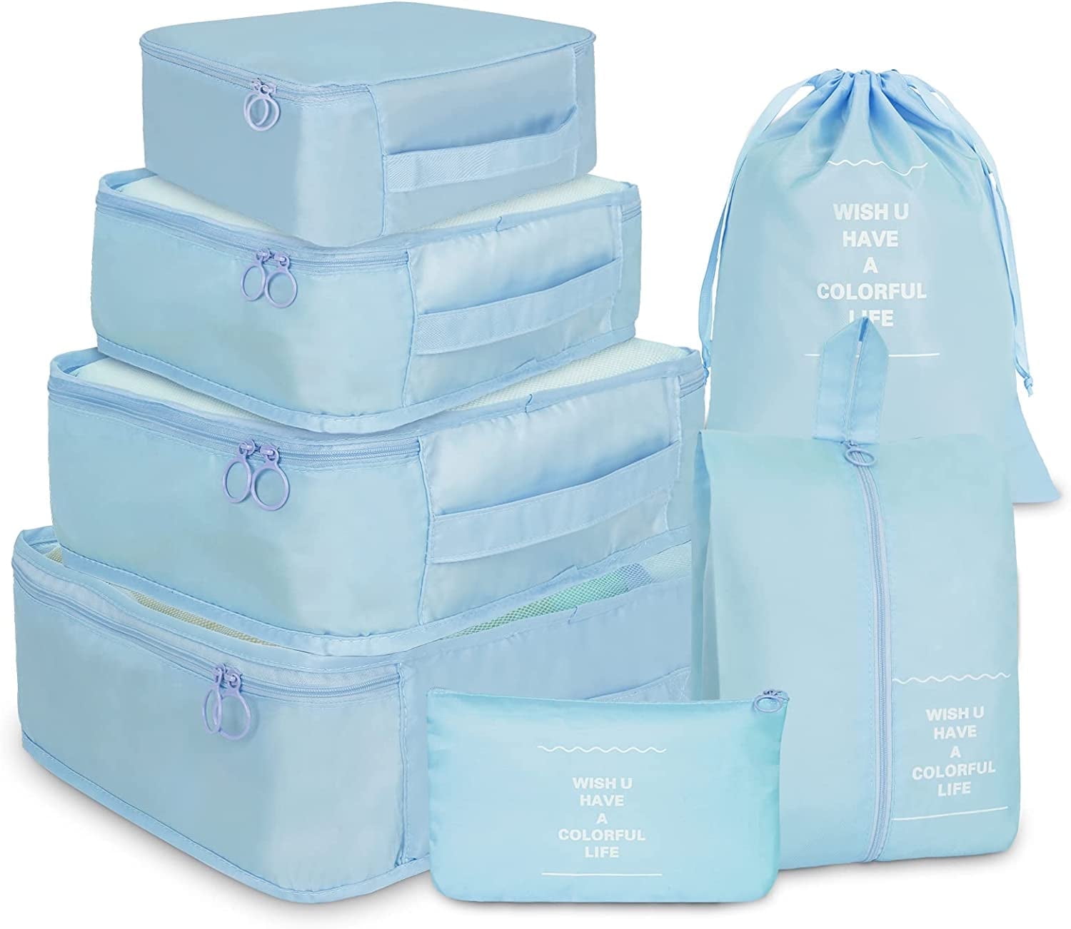 MUZPU Clothes Organizer Packing Cubes for Travel 7 Pcs Foldable Travel ...