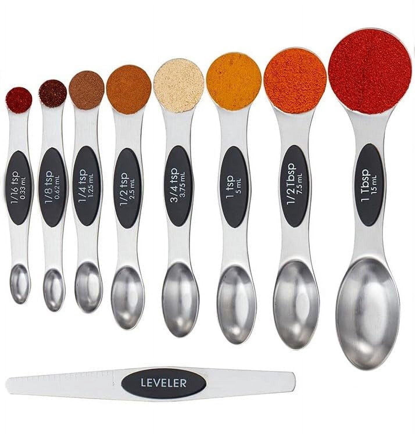 MUZPU Magnetic Measuring Spoons Set of 9 Dual Sided Stainless Steel ...