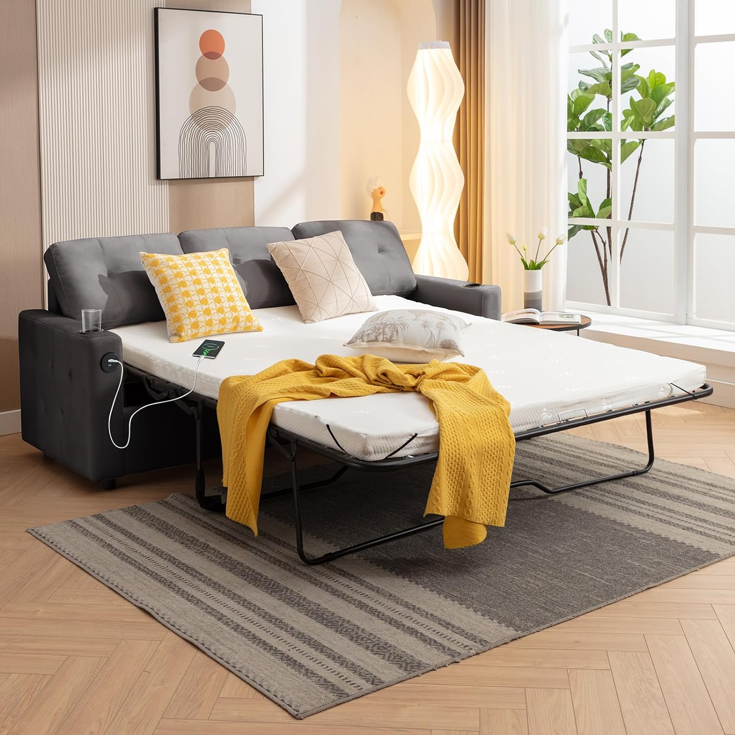 Tzicr 3-in-1 Convertible Sleeper Sofa Bed, Modern Velvet Futon Couch ...