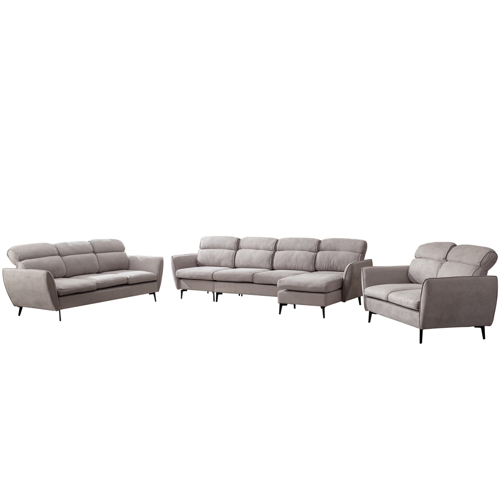 MUZZ 3 PCS Living Room Furniture Sets,4-Seater Sectional Sofa&3-Seater ...