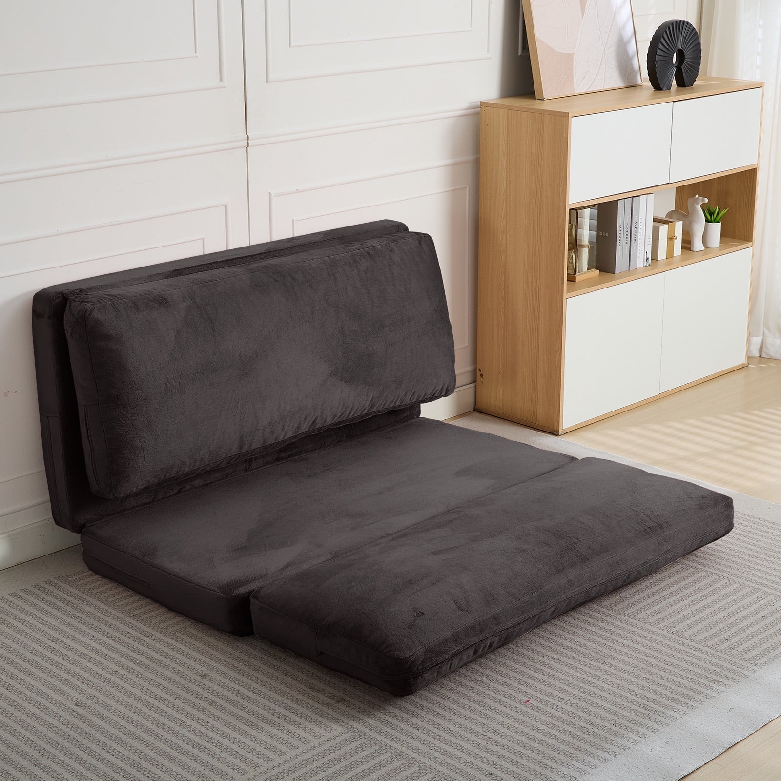 MUZZ 4 in 1 Folding Floor Sofa Chair, Full Size Lazy Couch Bed with ...