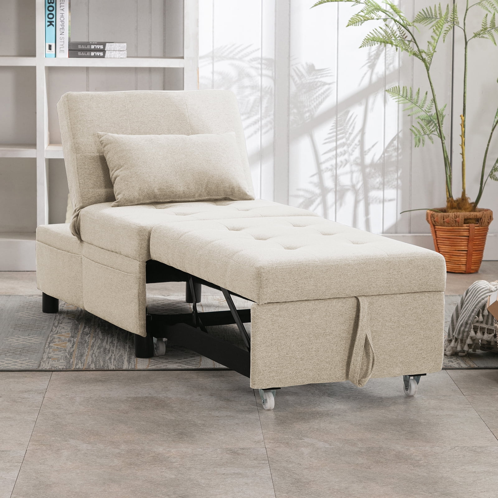 MUZZ 4-in-1 Convertible Sleeper Chair w/ Adjustable Backrest&Storage ...