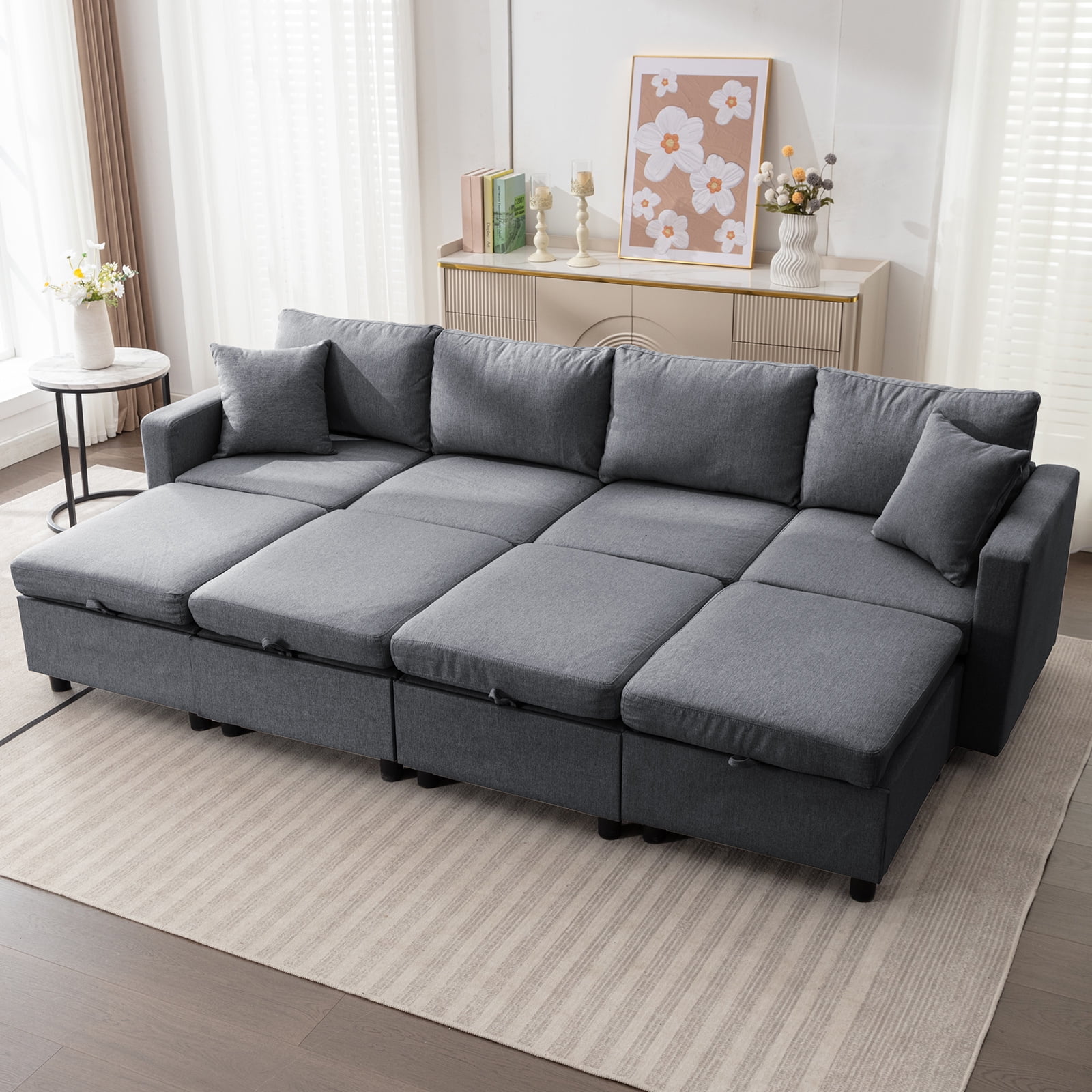 MUZZ 8-Seater Convertible Modular Sectional Sofa Bed with Storage ...