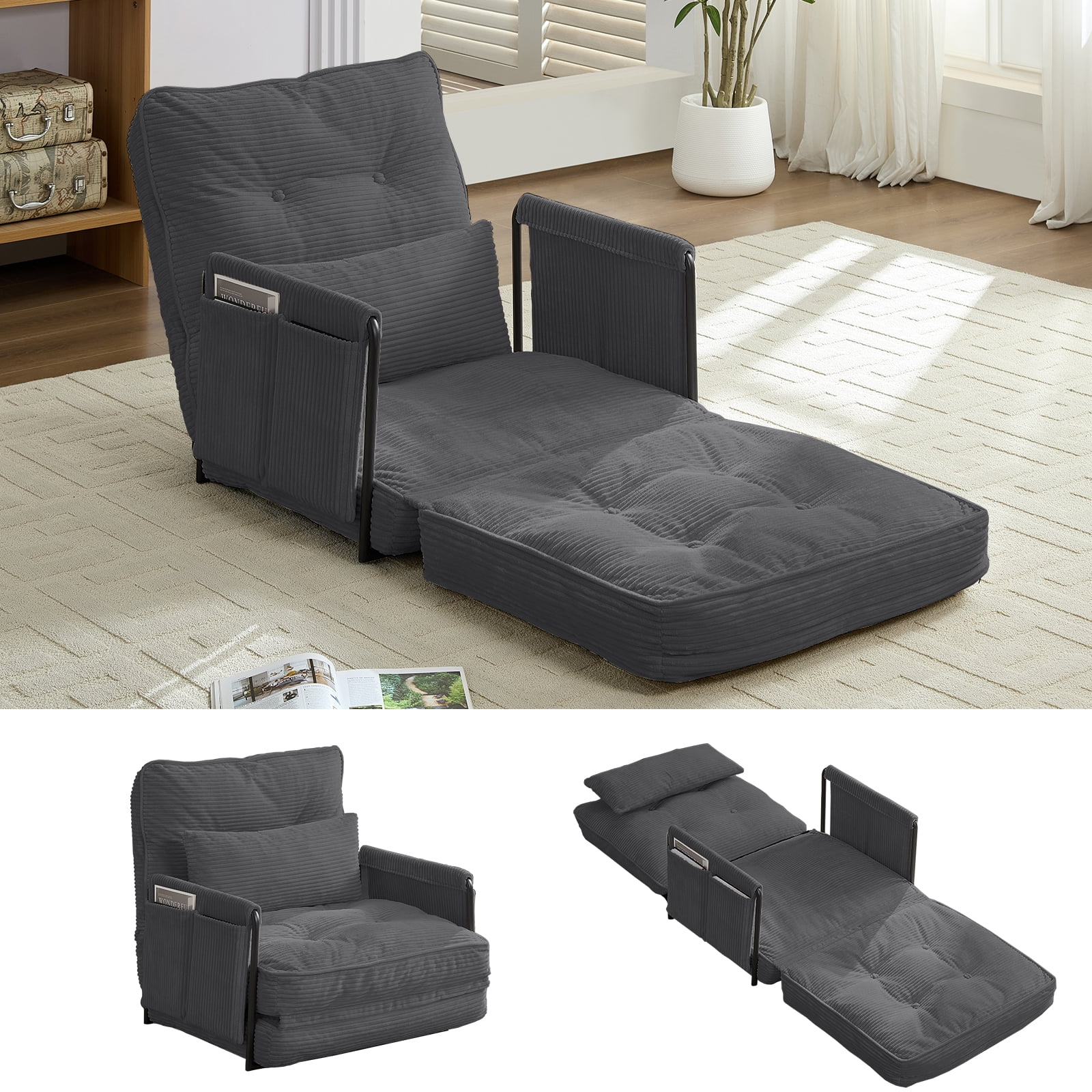 MUZZ Convertible Lazy Floor Sofa Bed with 6-Position Adjustable ...