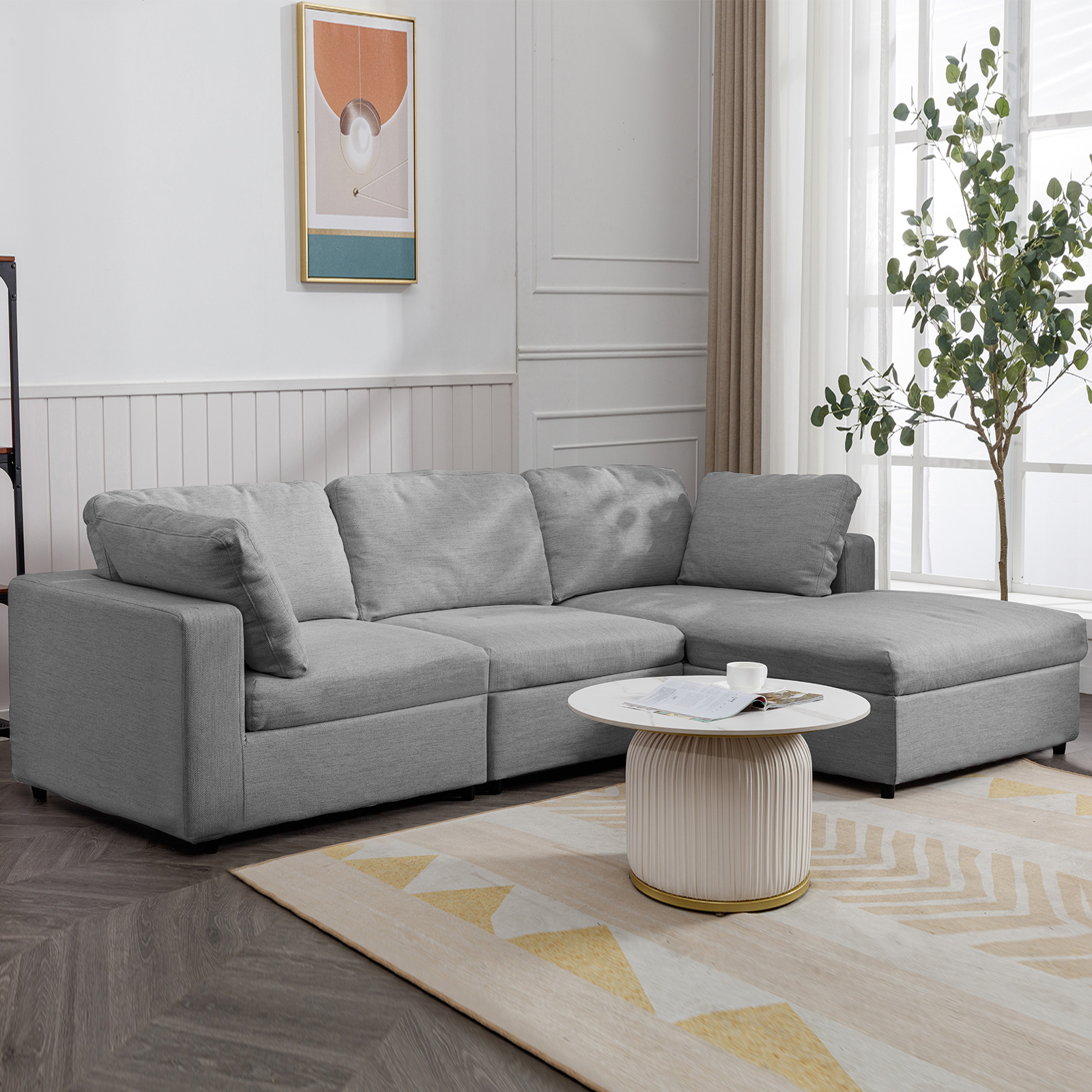 HOOOWOOO 81.50" Wide L-Shaped Indoor Sofas and Couches,3 Seats Sectional Convertible Comfortable ...