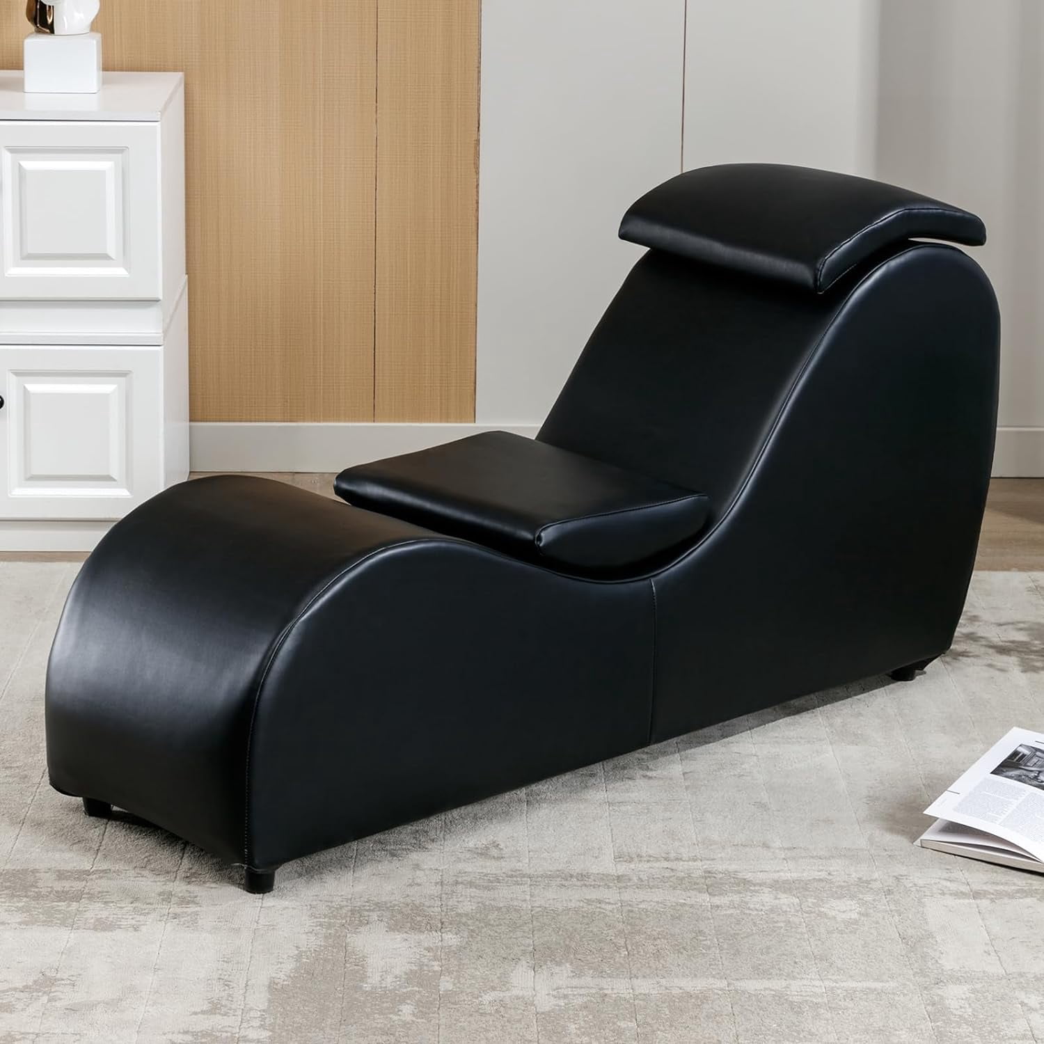 MUZZ Curved Chaise Lounge Chair with Adjustable Cushions, Modern Faux ...