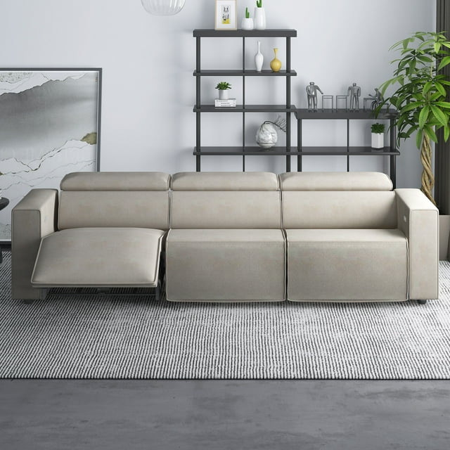 MUZZ Faux Leather Power Reclining Sofa with Adjustable Headrest ...