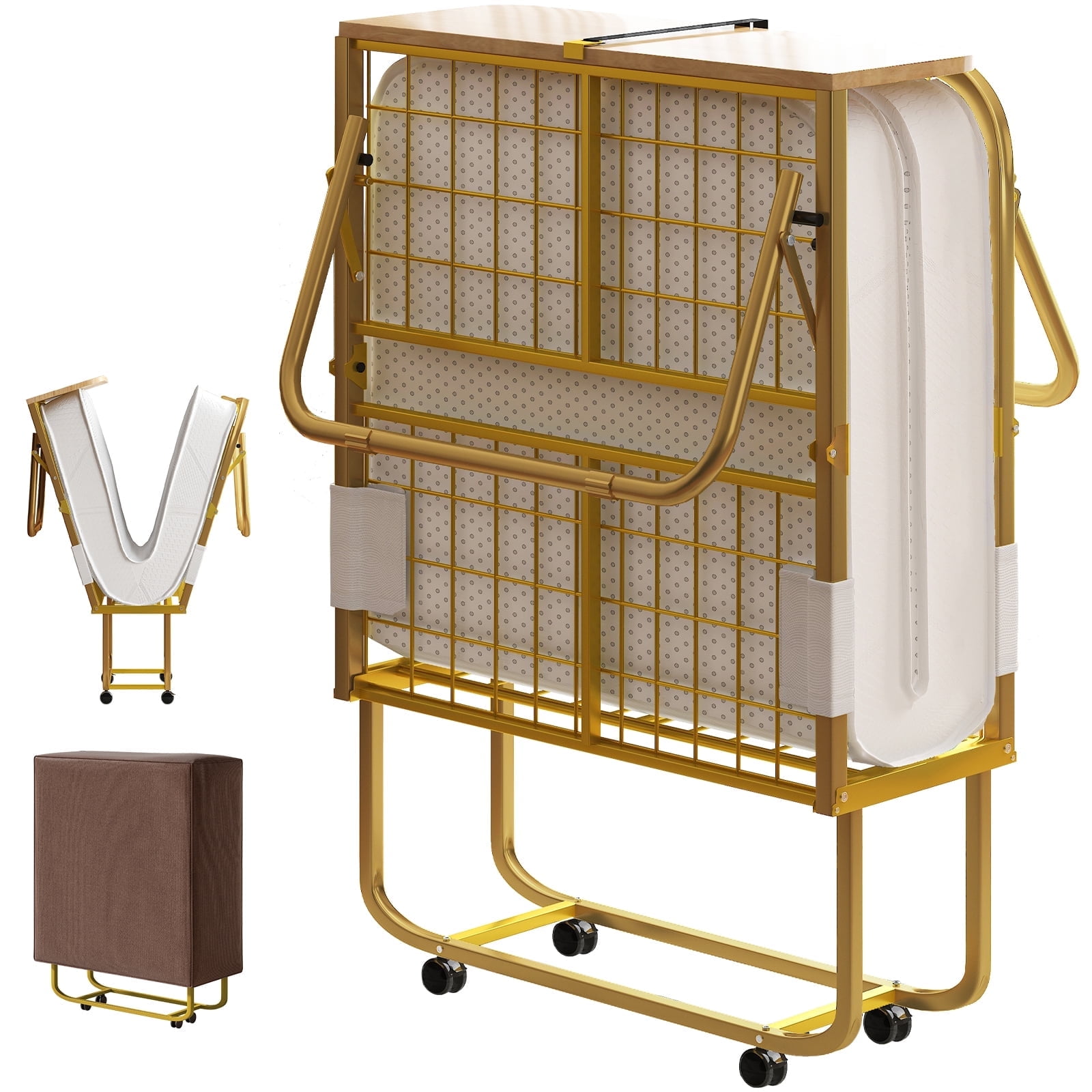 MUZZ Folding Bed with 5 Inch Foam Mattress, 75" x 38" Rollaway Bed with ...