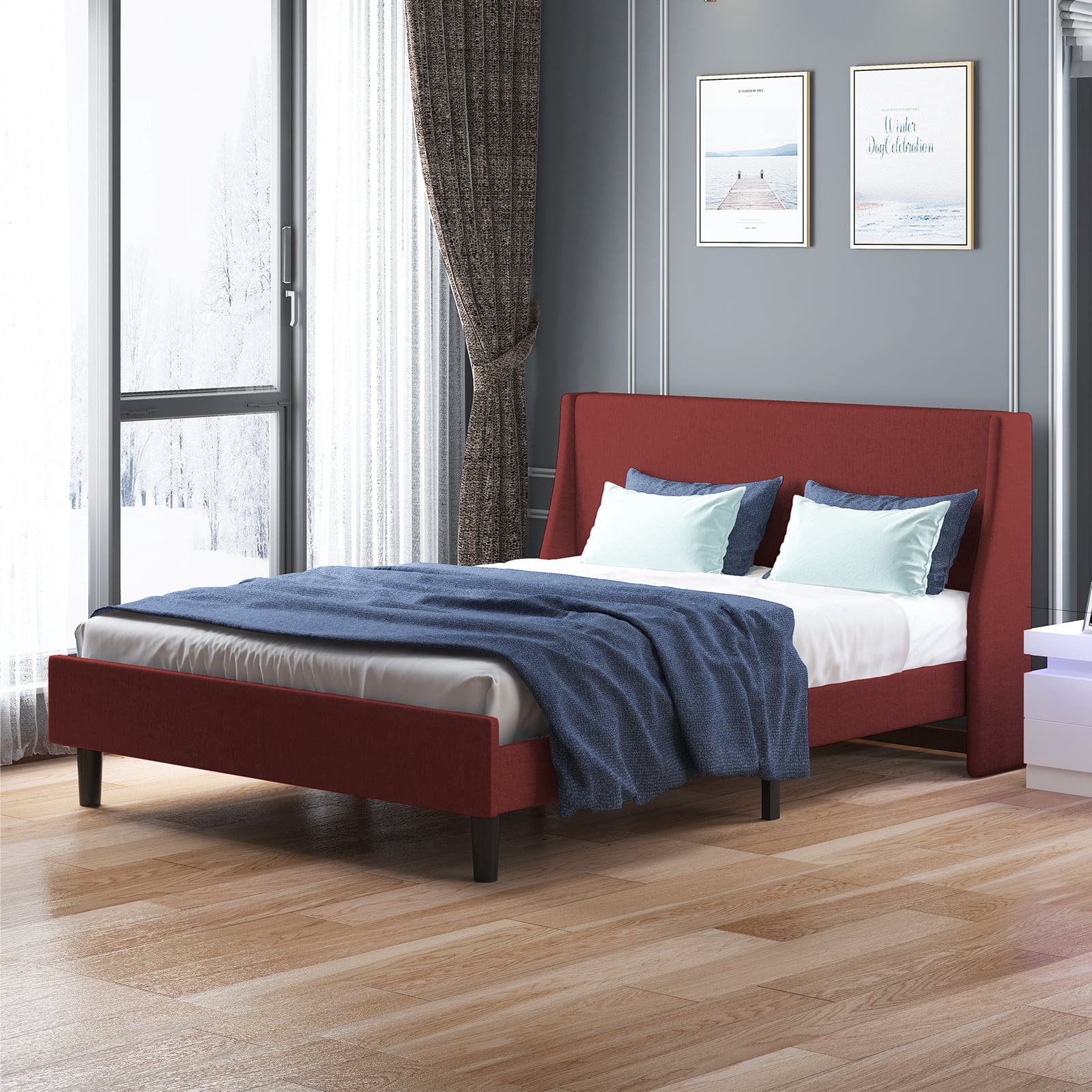 MUZZ King Size Upholstered Line Bed Frame with Deluxe Wingback ...