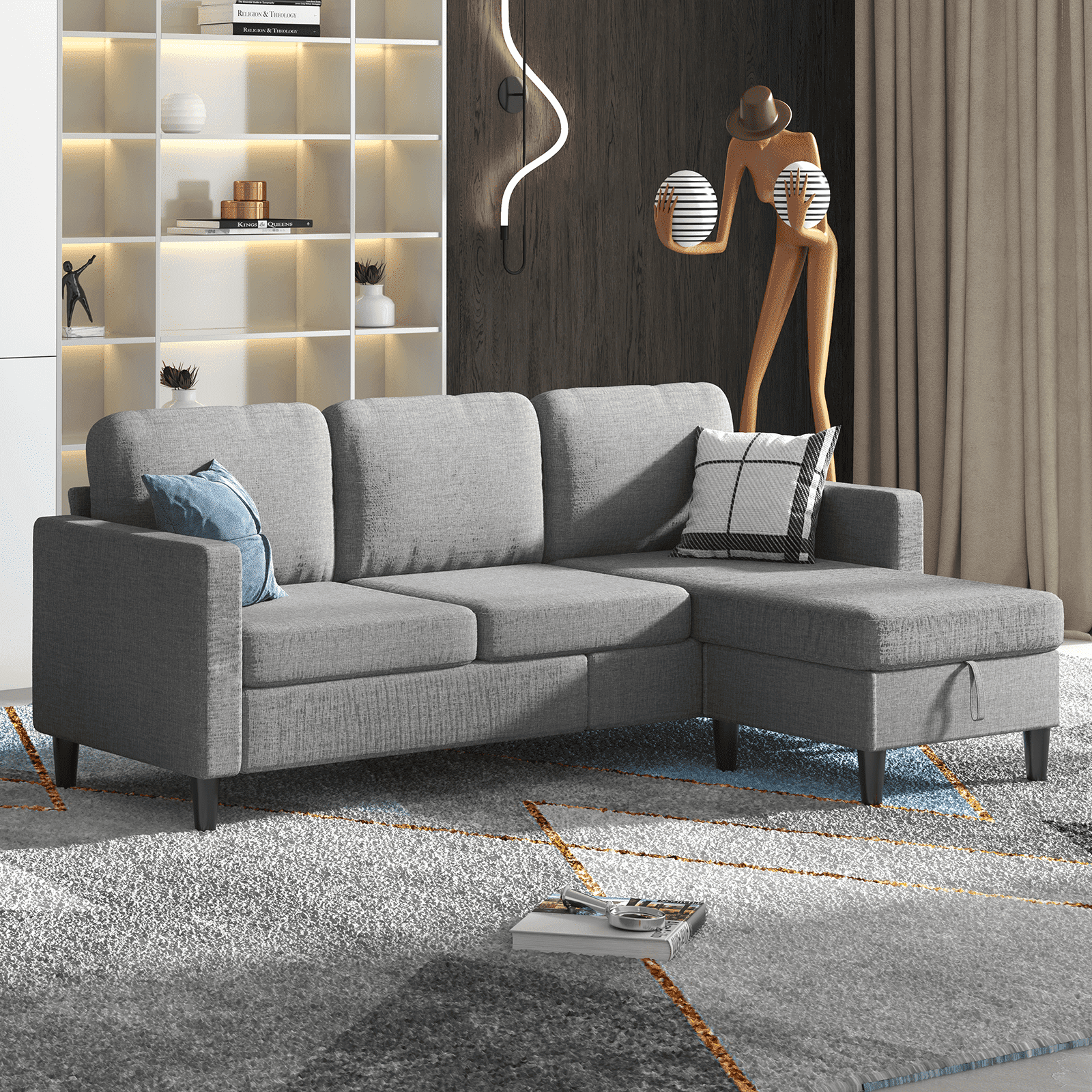 MUZZ Sectional Sofa with Movable Storage Ottoman, Small L-Shaped ...