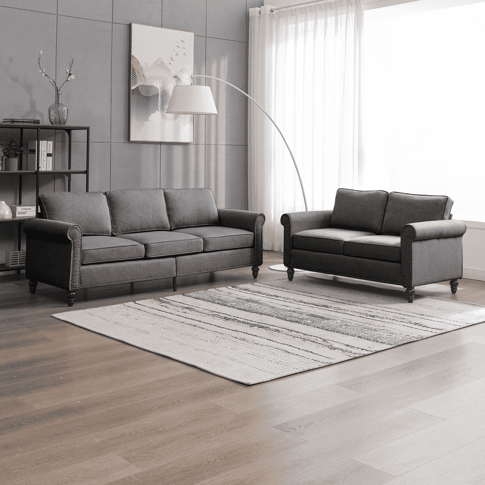 "MUZZ Three Piece Modern Living Room Furniture Set, 3-Seater Sofa and ...