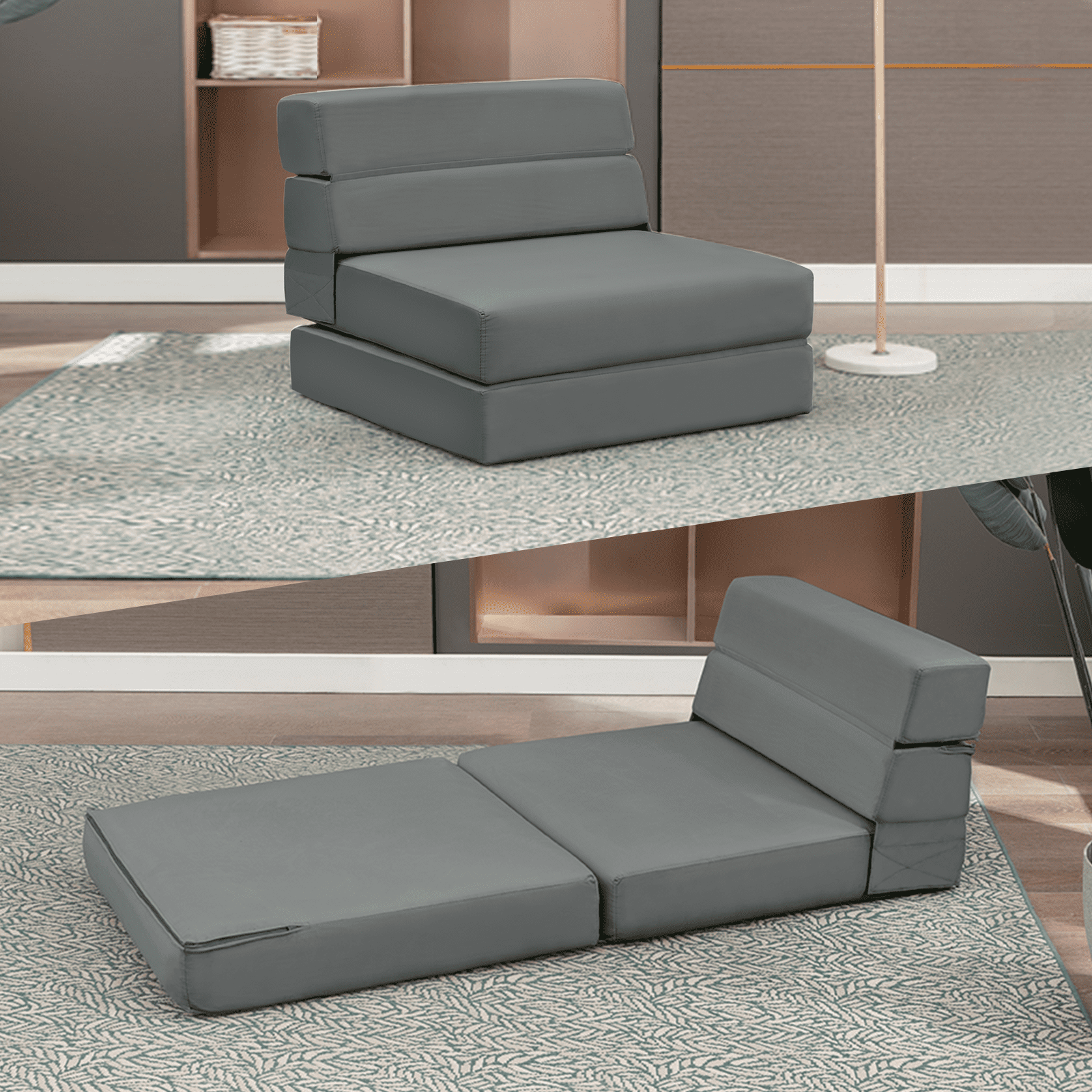 MUZZ Modern Convertible Single Sofa Bed, Folding Futon Flipped Lounger ...