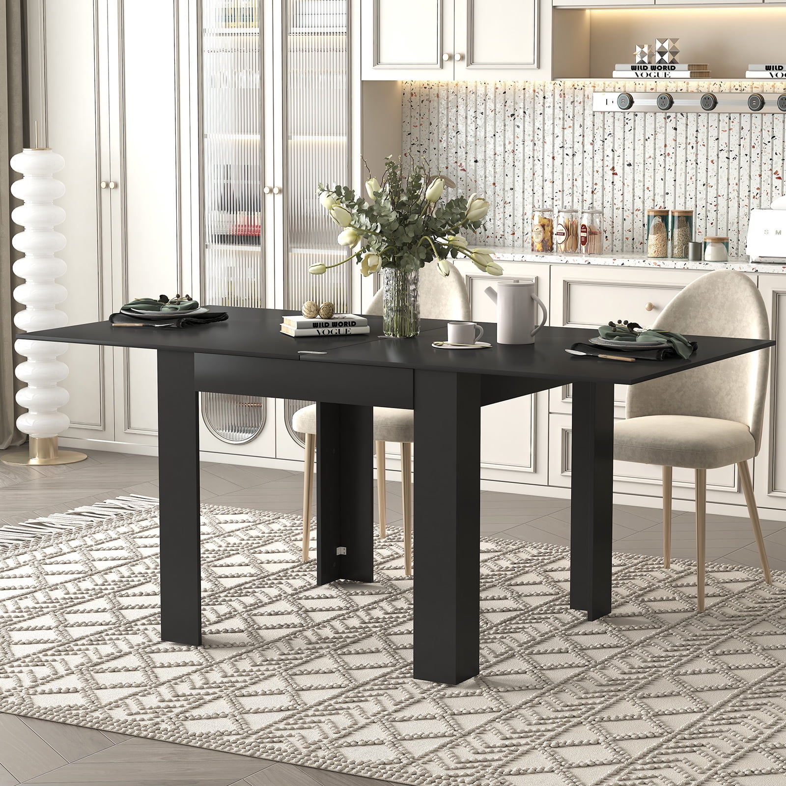 MUZZ Modern Expandable Dining Room Table for 4-6, Kitchen Table with ...
